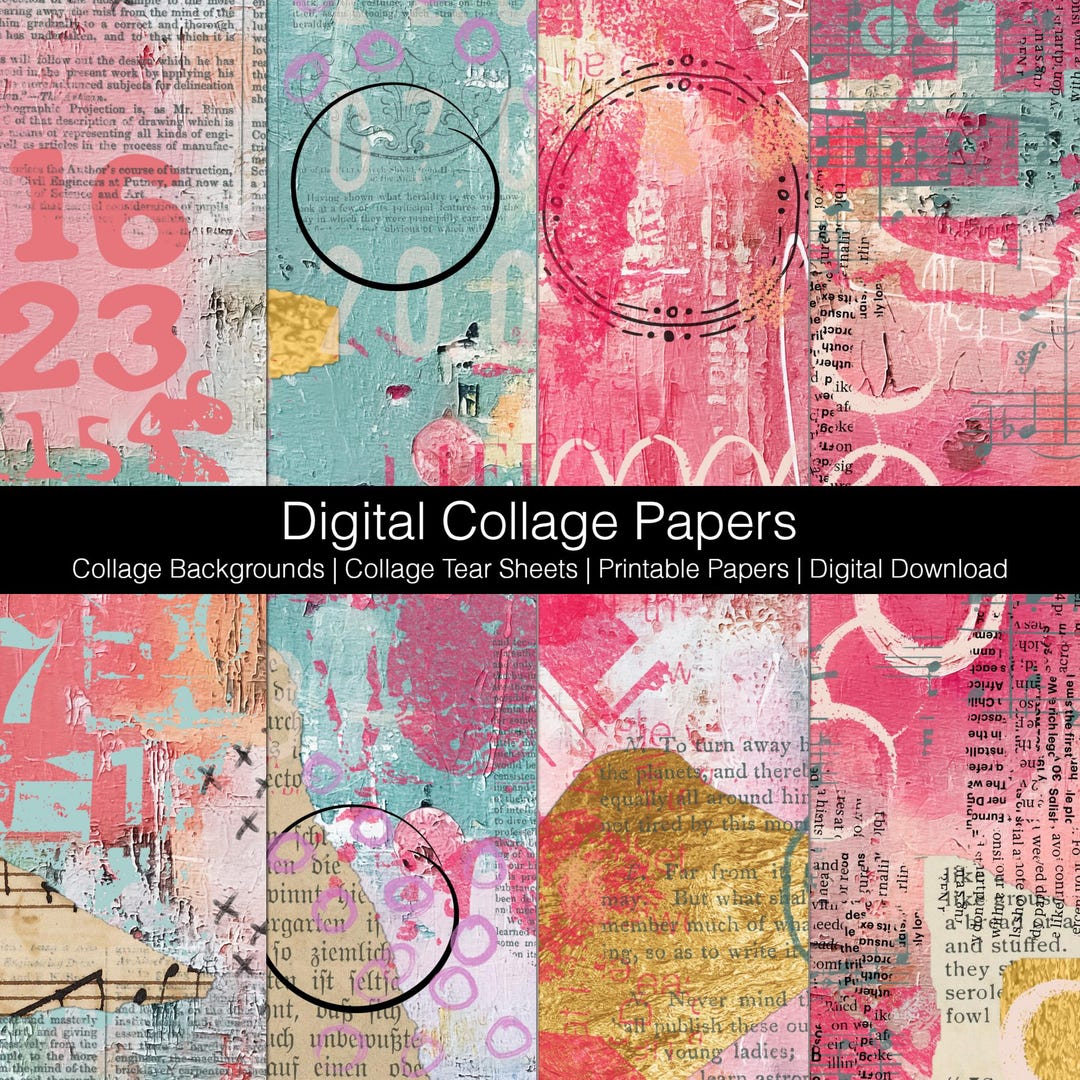 Digital Collage Backgrounds, Collage Tear Sheets, Printable Papers ...
