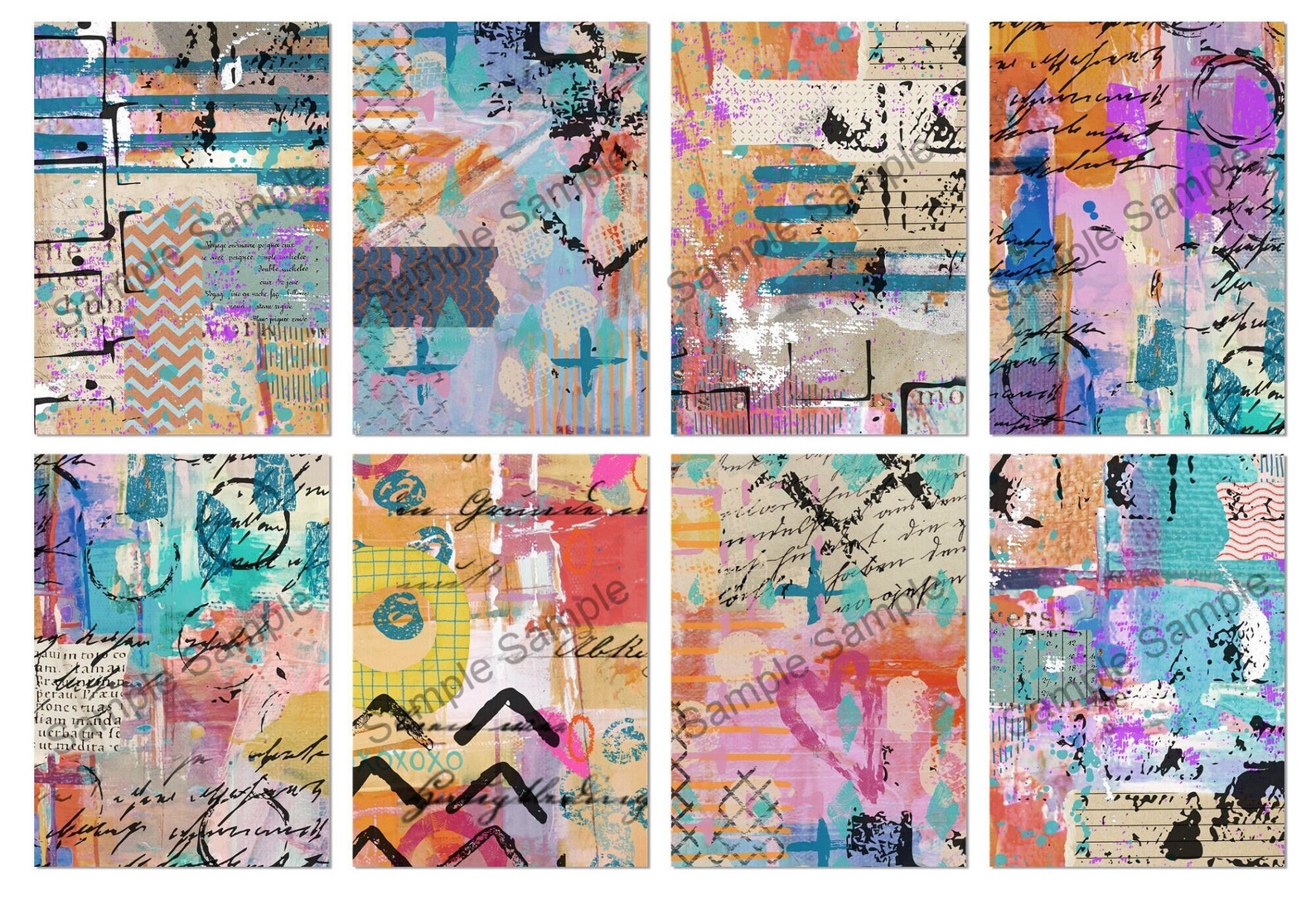 ATC Sized Digital Collage Sheets | Decorative Backgrounds | Instant ...