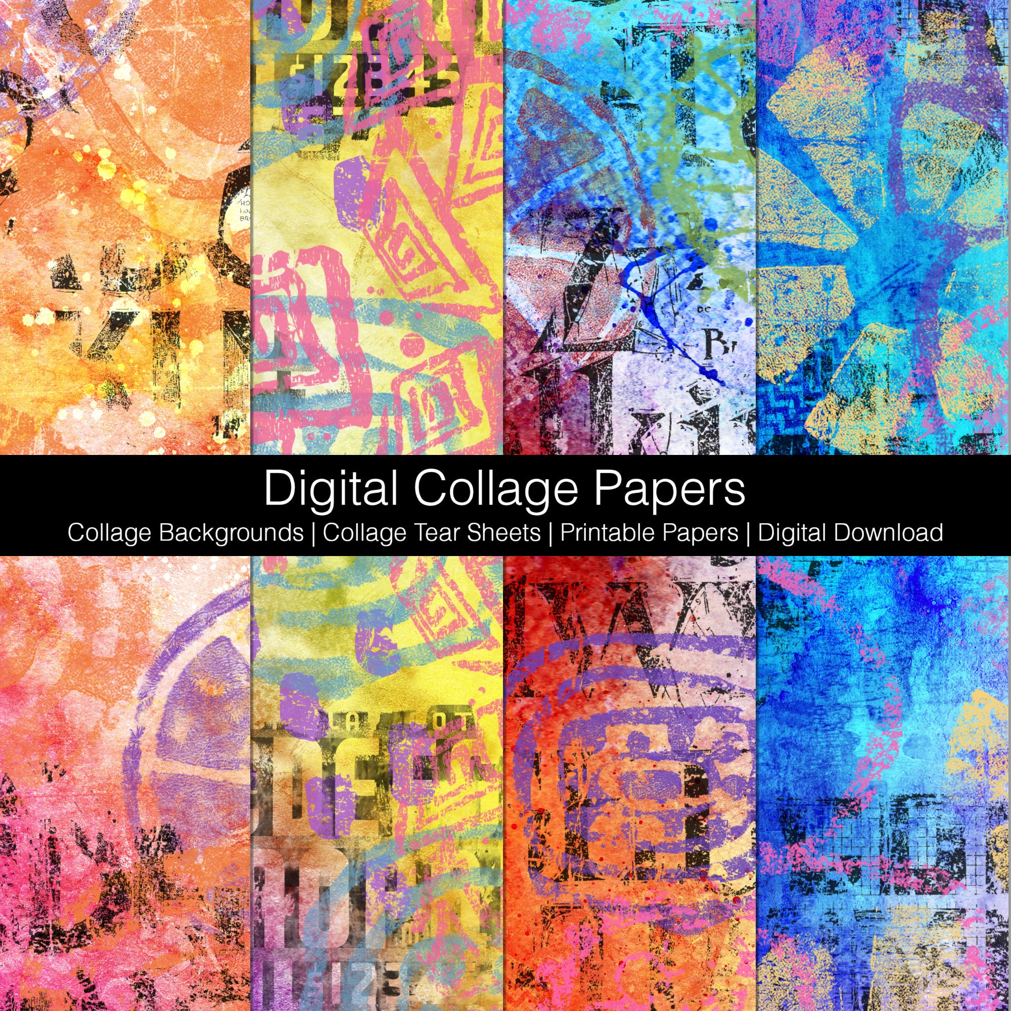 Digital Collage Backgrounds Collage Tear Sheets Printable Papers ...
