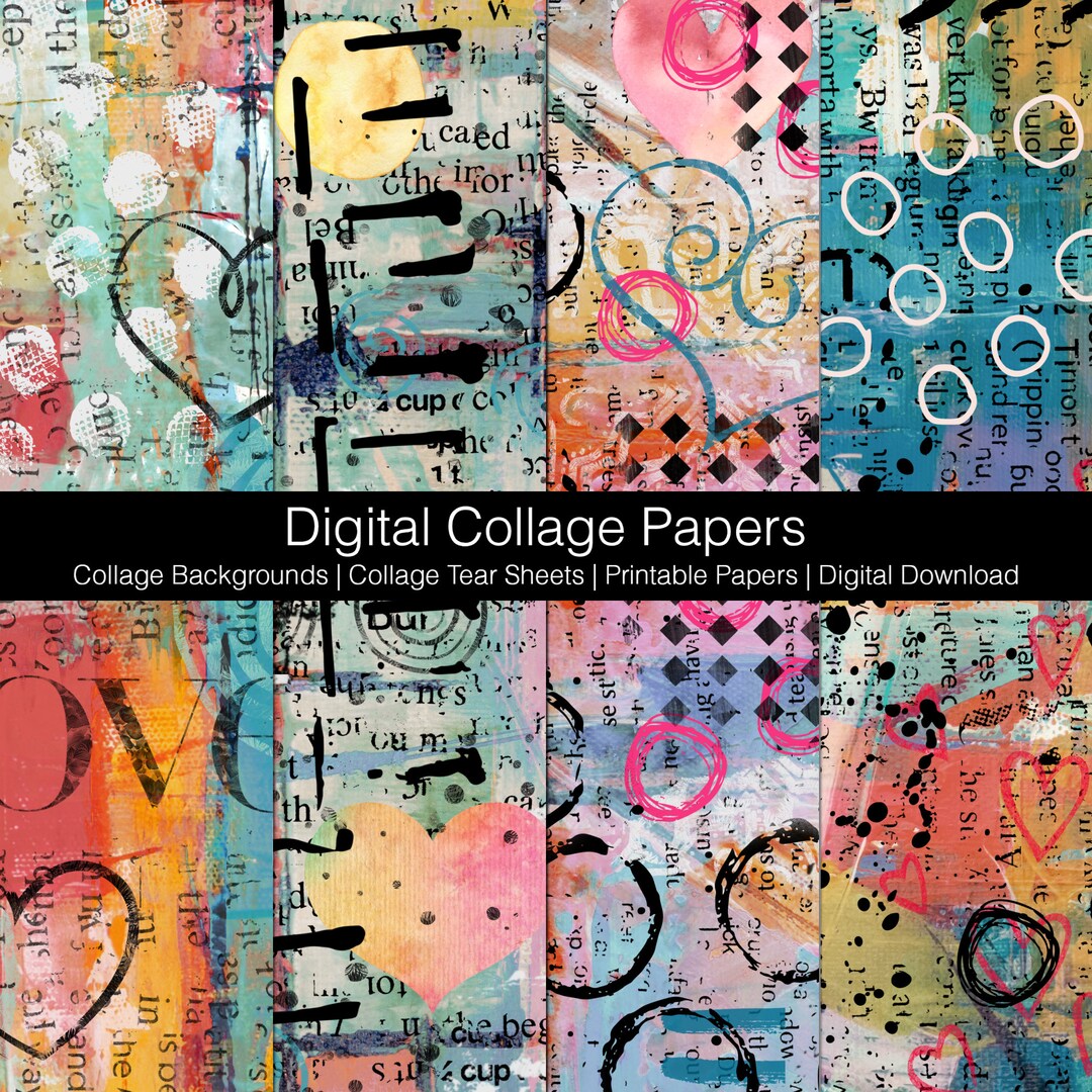 Digital Collage Backgrounds, Collage Tear Sheets, Printable Papers ...