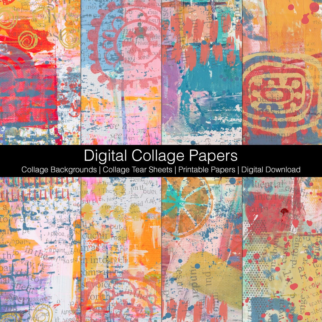 Digital Collage Backgrounds, Collage Tear Sheets, Printable Papers ...