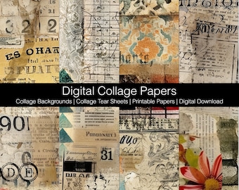 Digital Collage Backgrounds, Collage Tear Sheets, Printable Papers ...