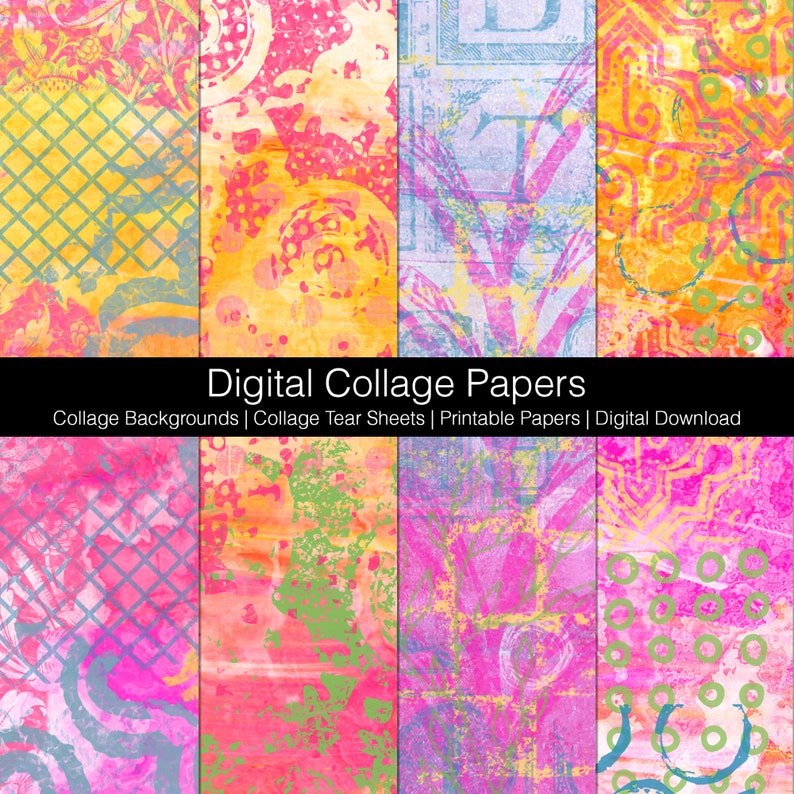 Digital Collage Backgrounds | Collage Tear Sheets | Printable Papers ...