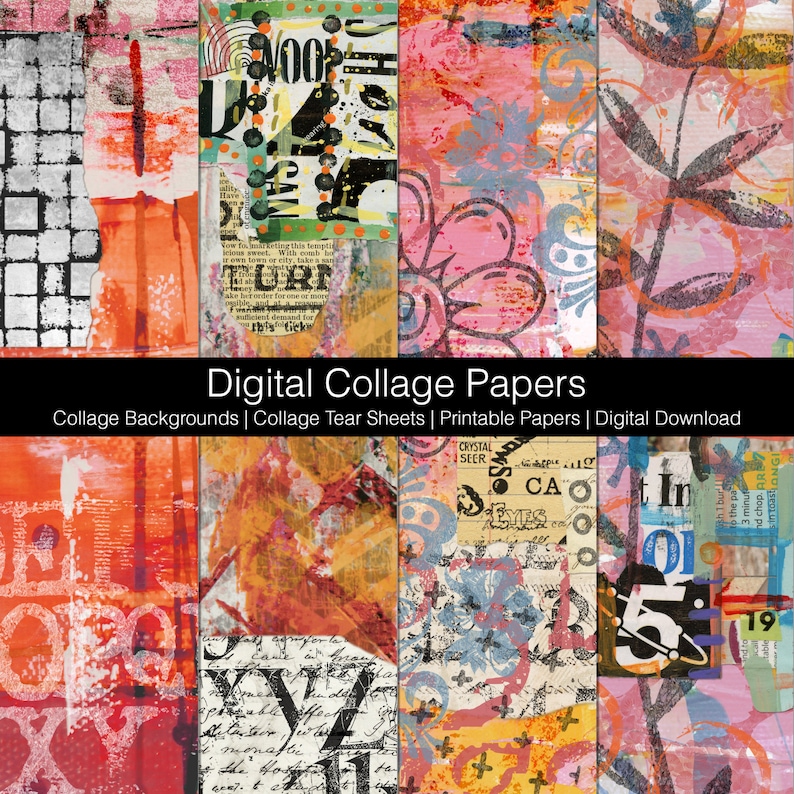 Digital Collage Backgrounds | Collage Tear Sheets | Printable Papers ...