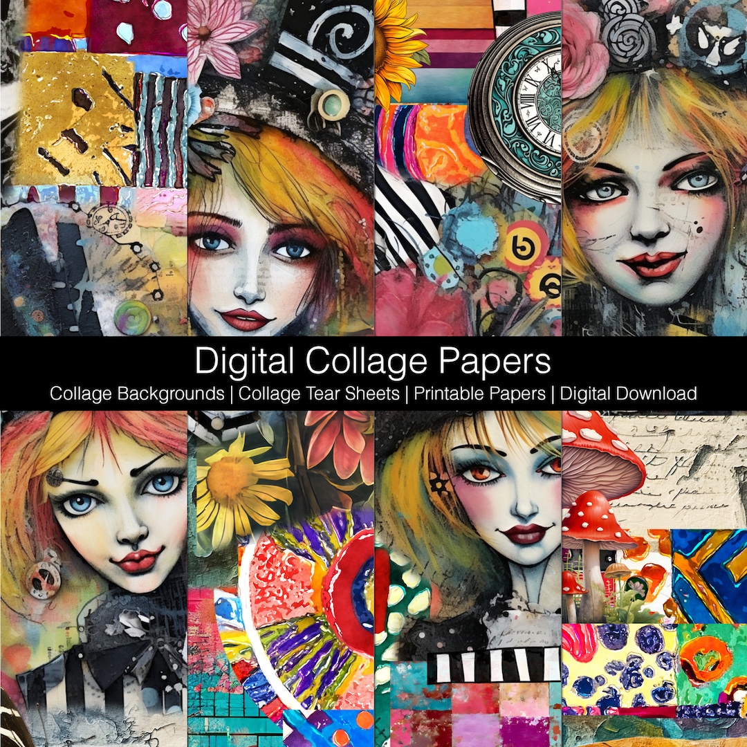 Digital Collage Backgrounds, Collage Tear Sheets, Digital Download ...