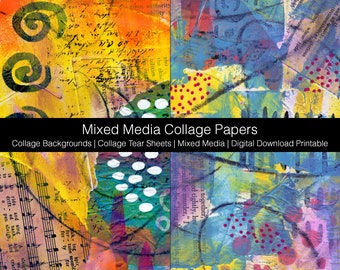 Mixed Media Collage Backgrounds | Hand Made Backgrounds | Collage Tear ...