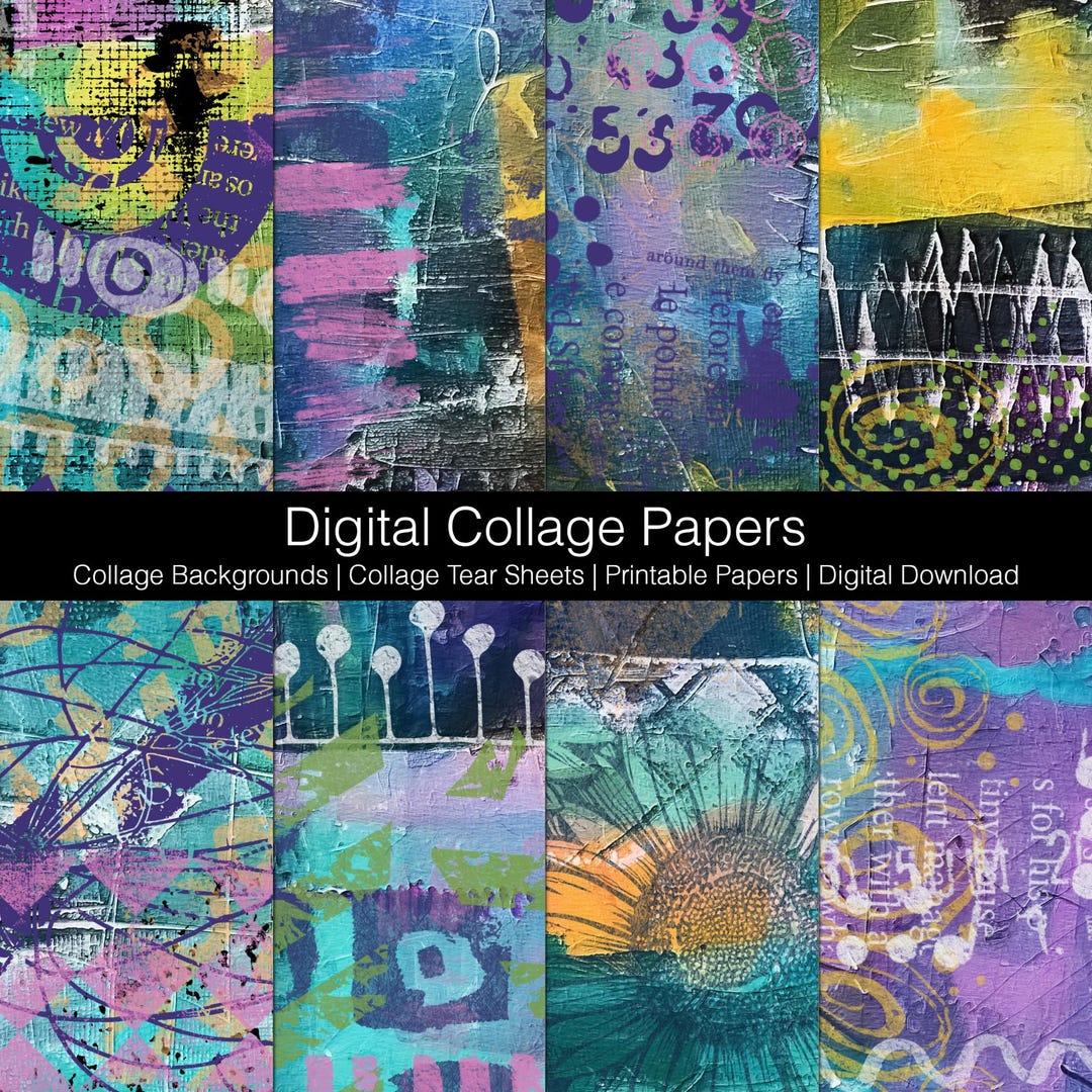 Digital Collage Backgrounds, Collage Tear Sheets, Printable Papers ...