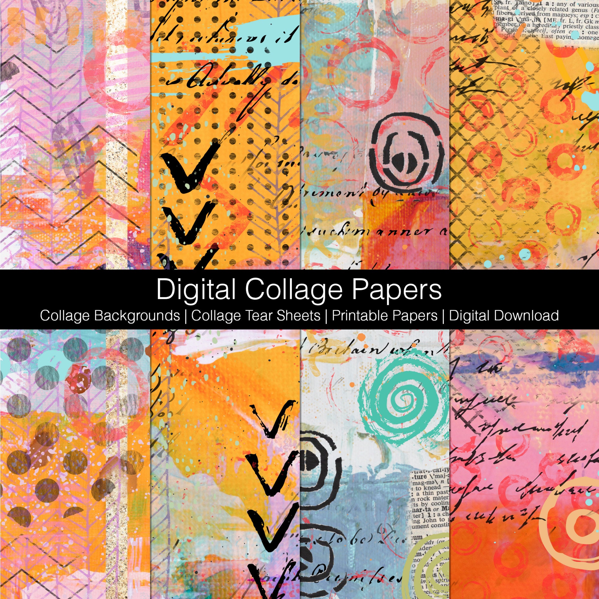 Digital Collage Backgrounds Collage Tear Sheets Printable Papers ...
