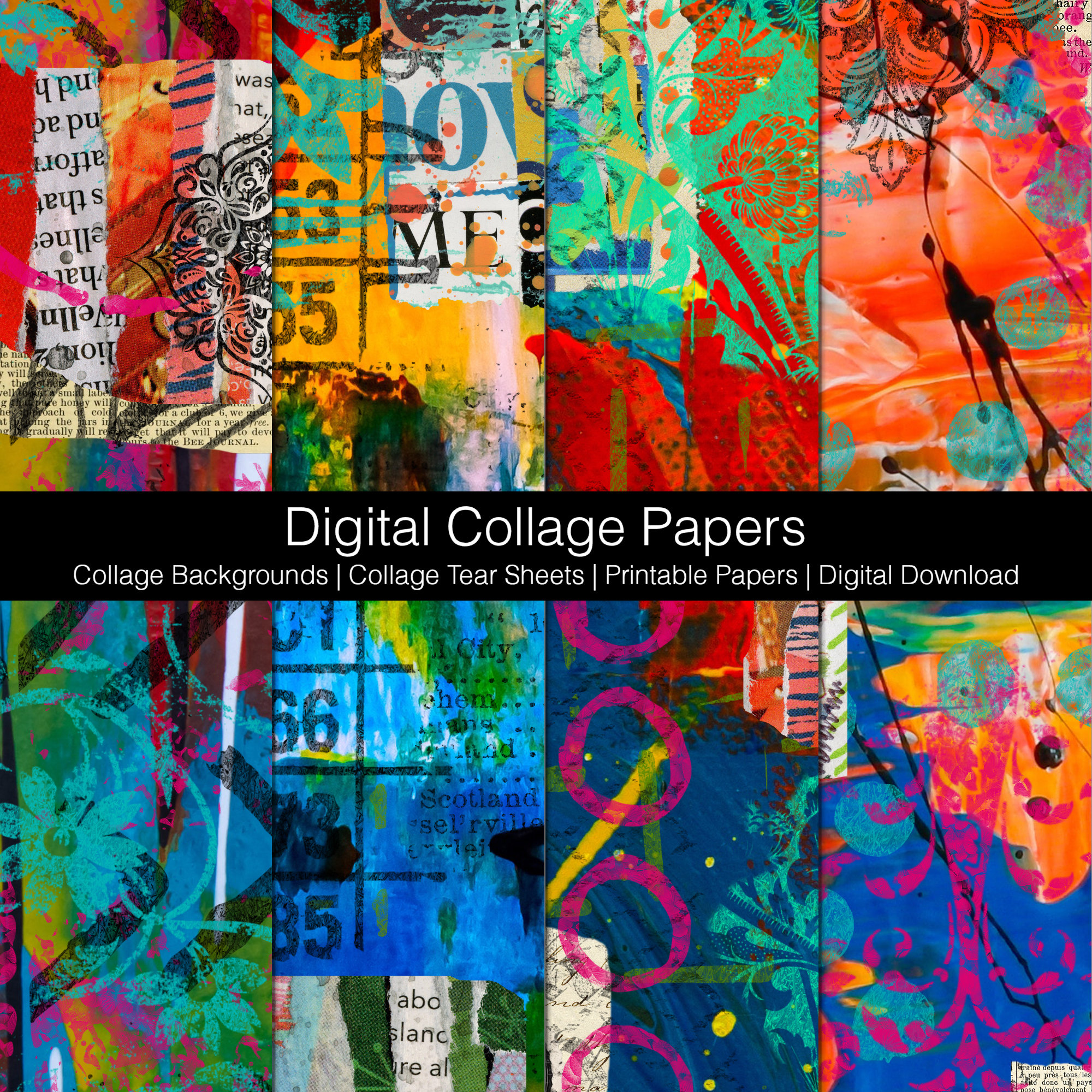 Digital Collage Backgrounds, Collage Tear Sheets, Printable Papers ...