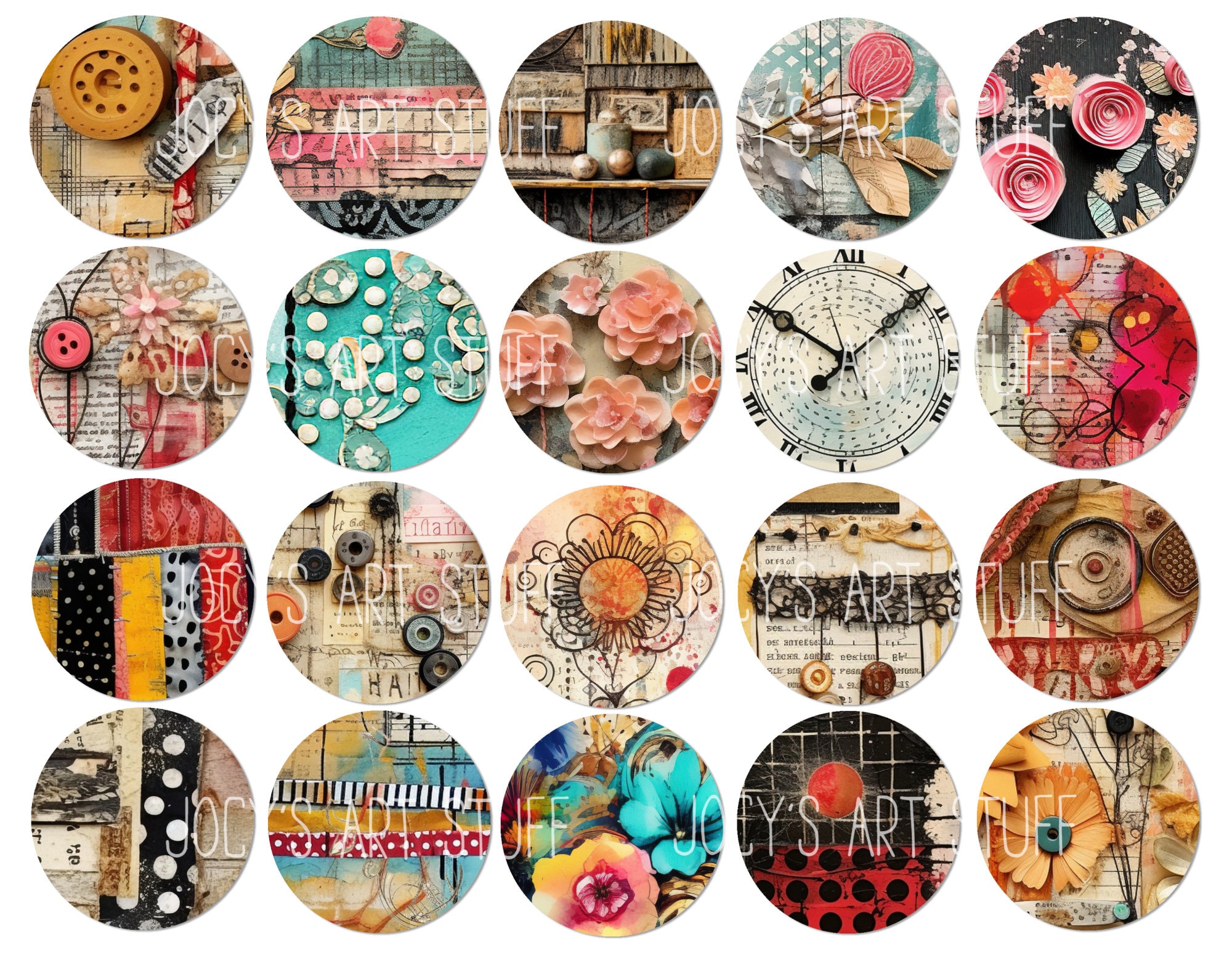 Circle Collage Sheets, Art Journaling Fodder, Circle Art, Digital ...