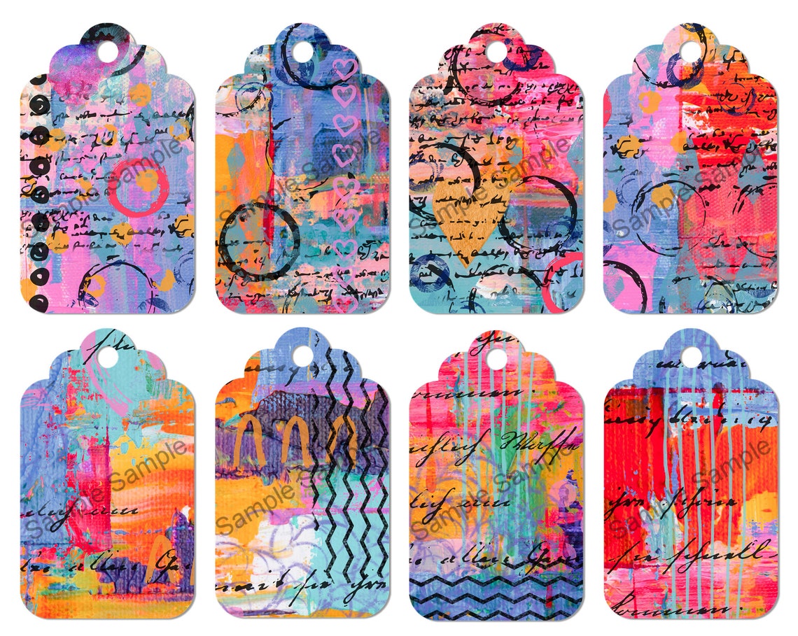 Digital Painted Tags, Art Journaling Tags, Junk Journal Tags, Gift Tags ...