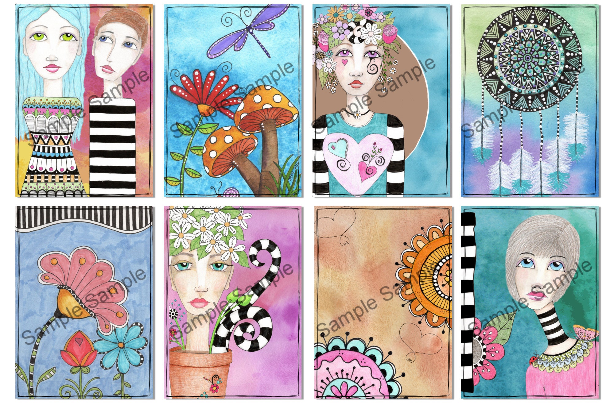 Artist Trading Card Sized Collage Sheet Mixed Media Mini Art, ATC ...