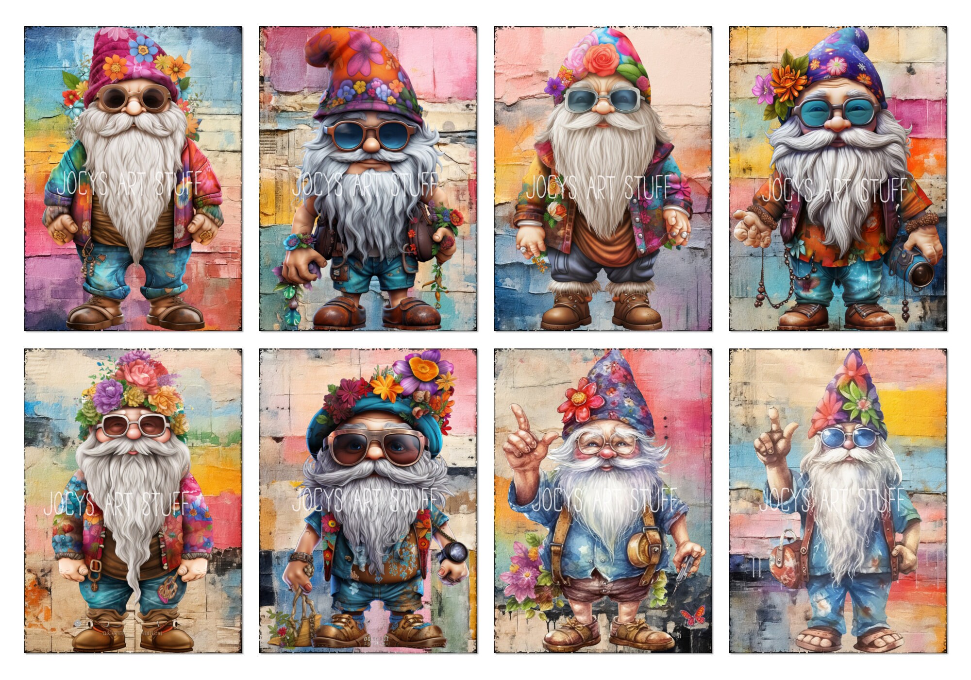Old Hippie Gnomes ATC Sized Collage Sheet, Hippie Chicks, Digital ...