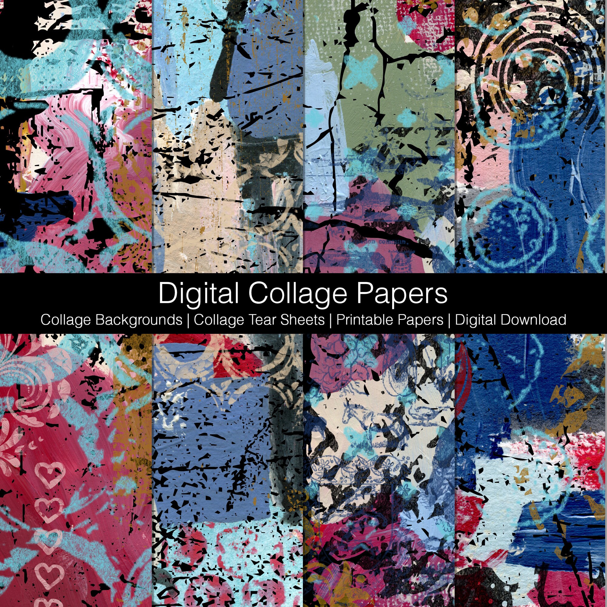 Digital Collage Backgrounds Collage Tear Sheets Printable Papers ...