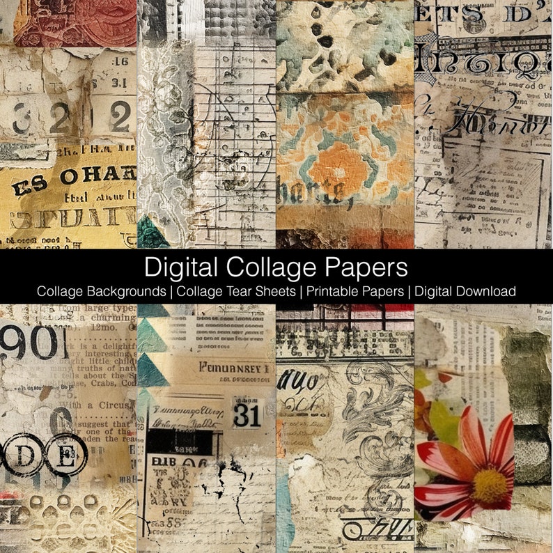 Digital Collage Backgrounds, Collage Tear Sheets, Digital Download ...