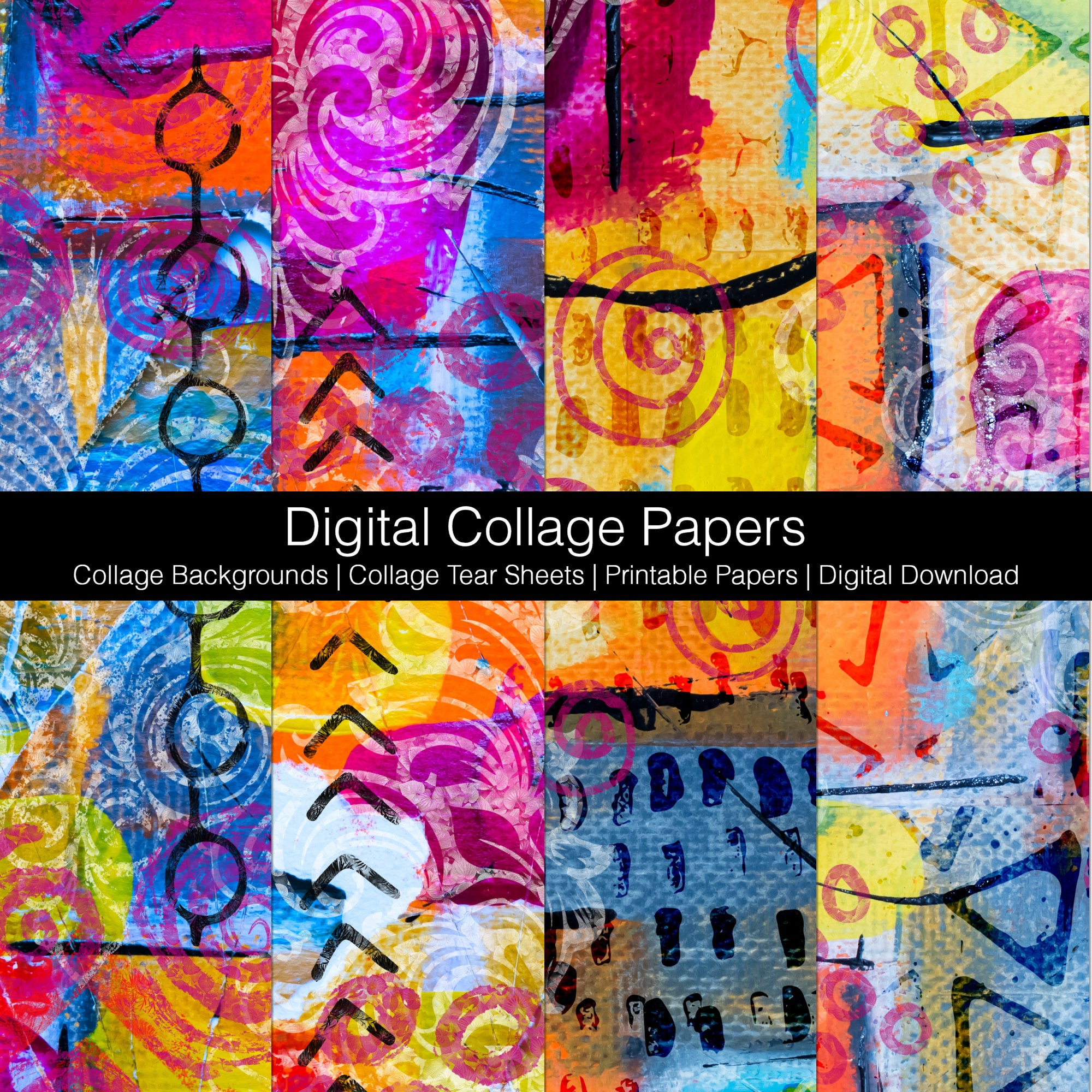 Digital Collage Backgrounds, Collage Tear Sheets, Digital Download ...