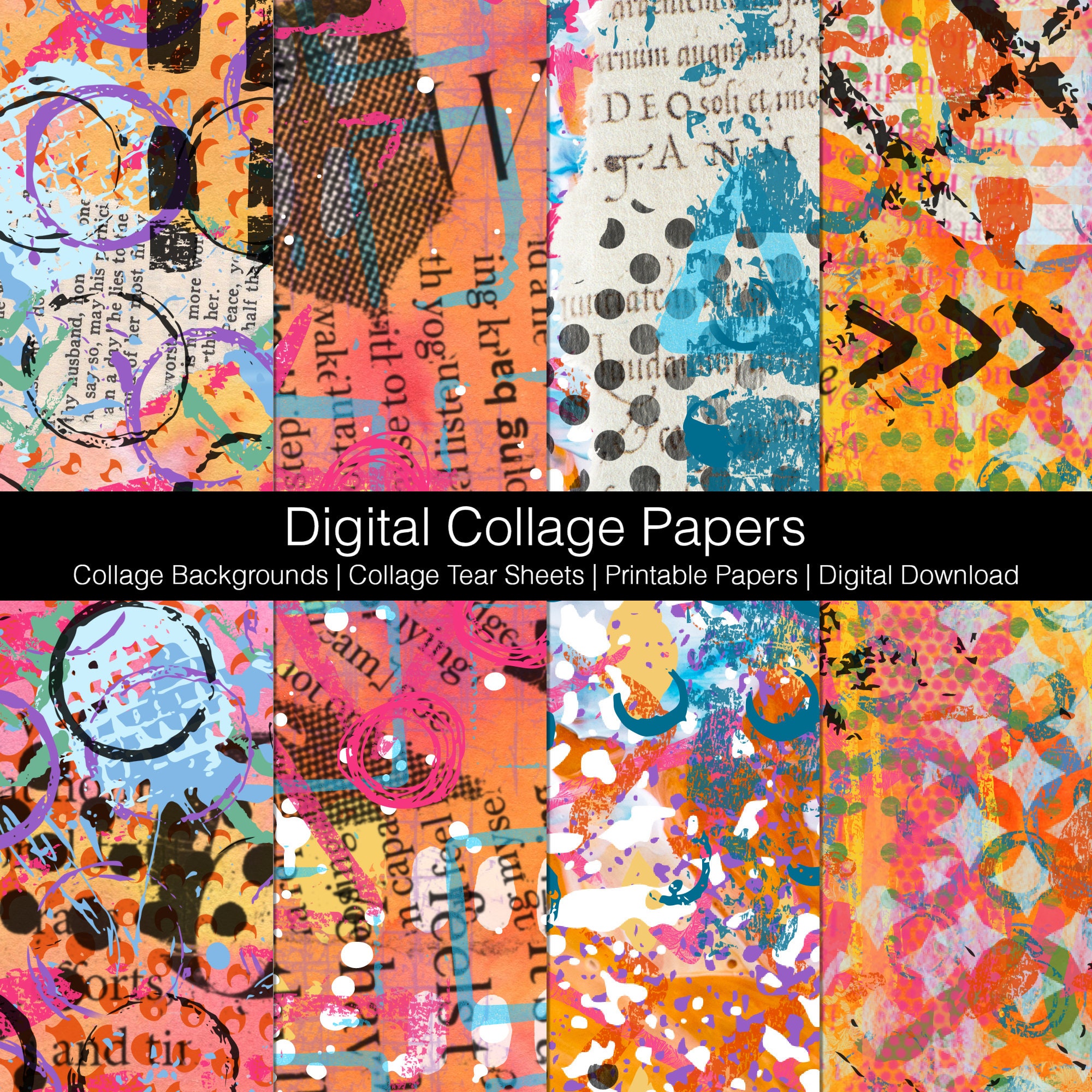 Digital Collage Backgrounds | Collage Tear Sheets | Printable Papers ...