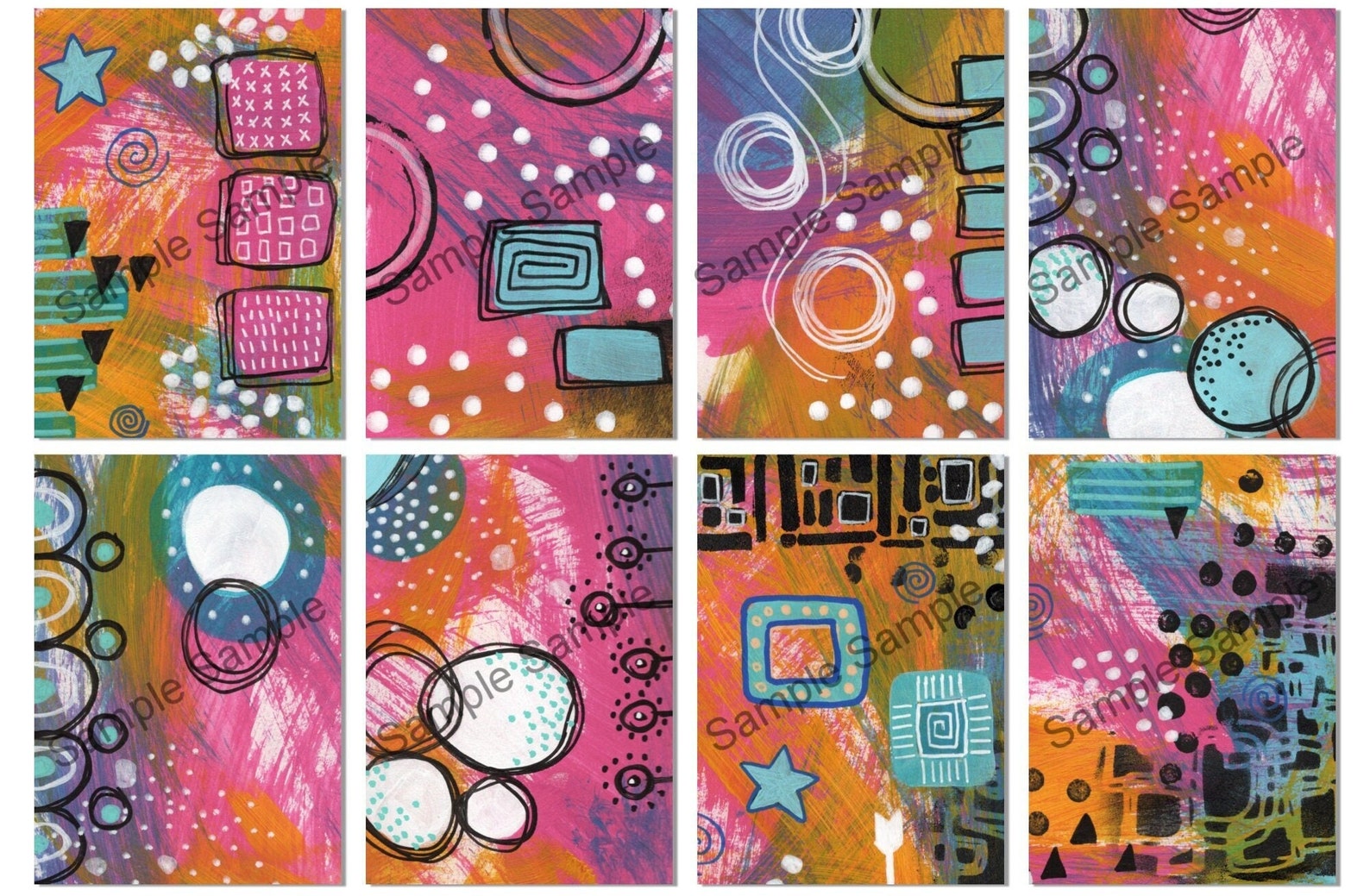 ATC Sized Mixed Media Collage Sheets | Decorative Backgrounds | Instant ...