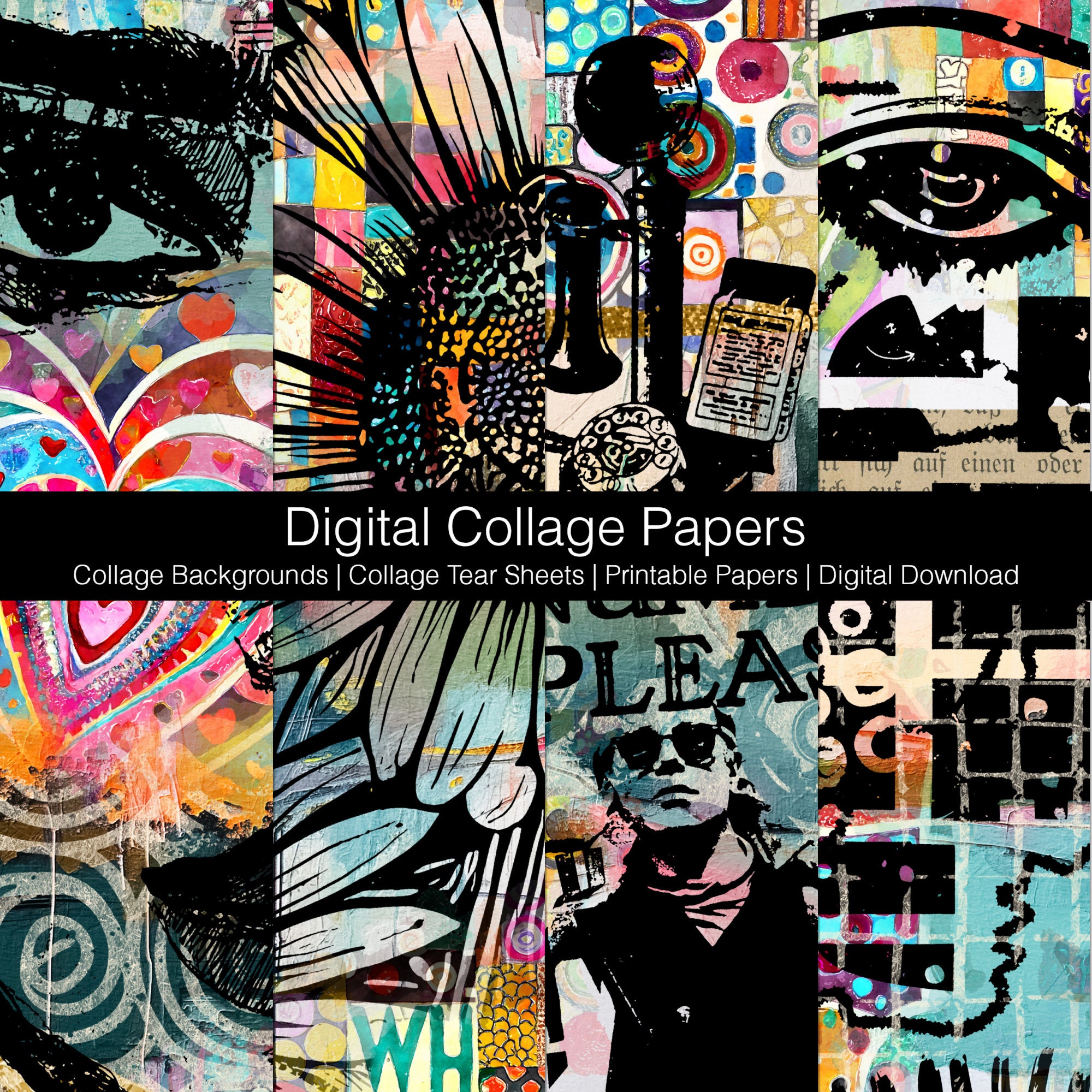Digital Collage Backgrounds Collage Tear Sheets Printable Papers ...