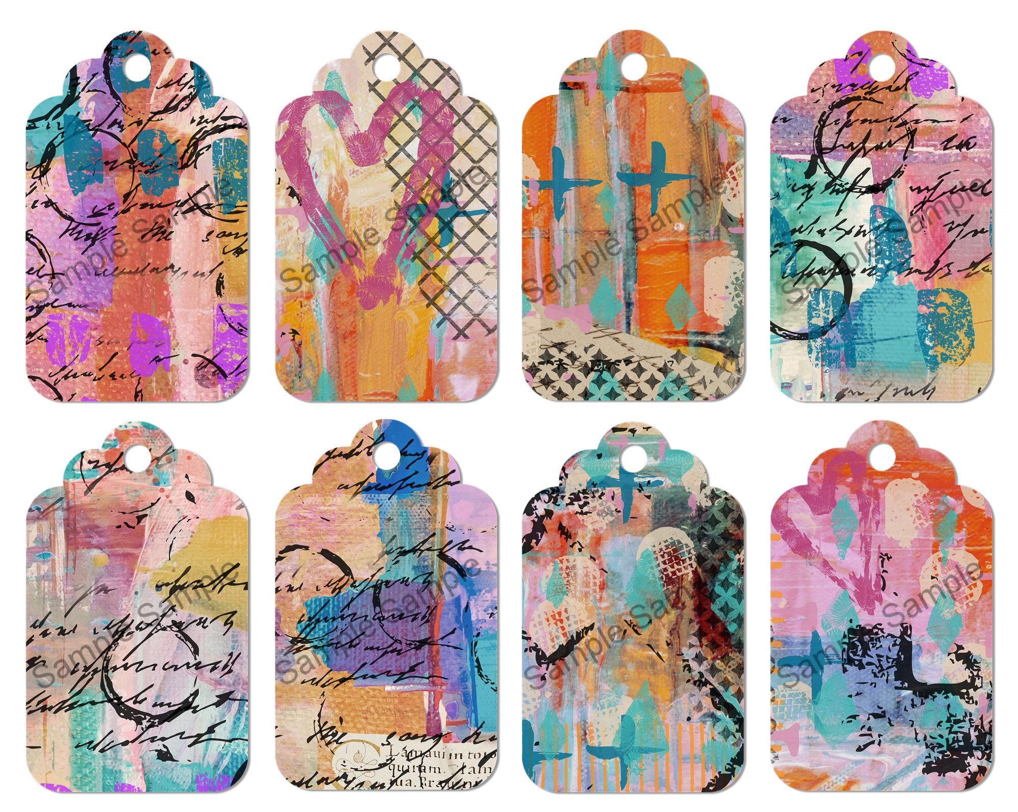 Digital Painted Tags, Art Journaling Tags, Junk Journal Tags, Gift Tags ...