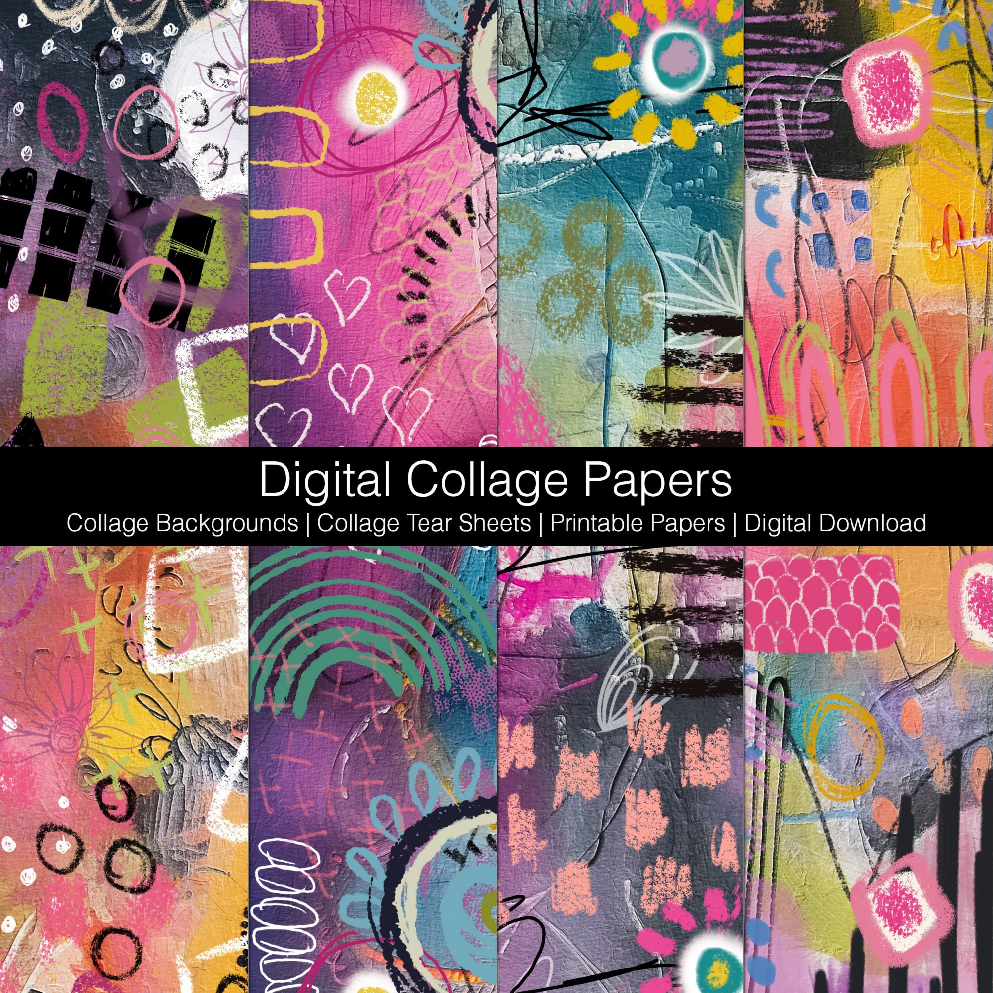 Digital Collage Backgrounds, Collage Tear Sheets, Printable Papers ...