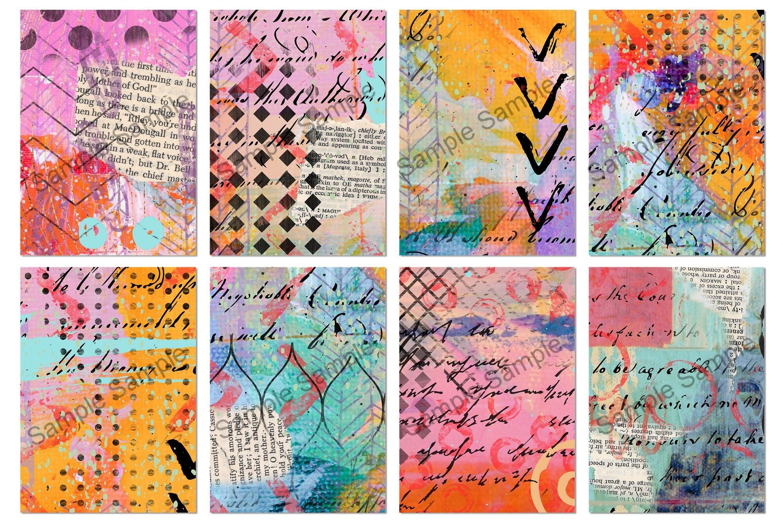 ATC Sized Digital Collage Sheets | Decorative Backgrounds | Instant ...