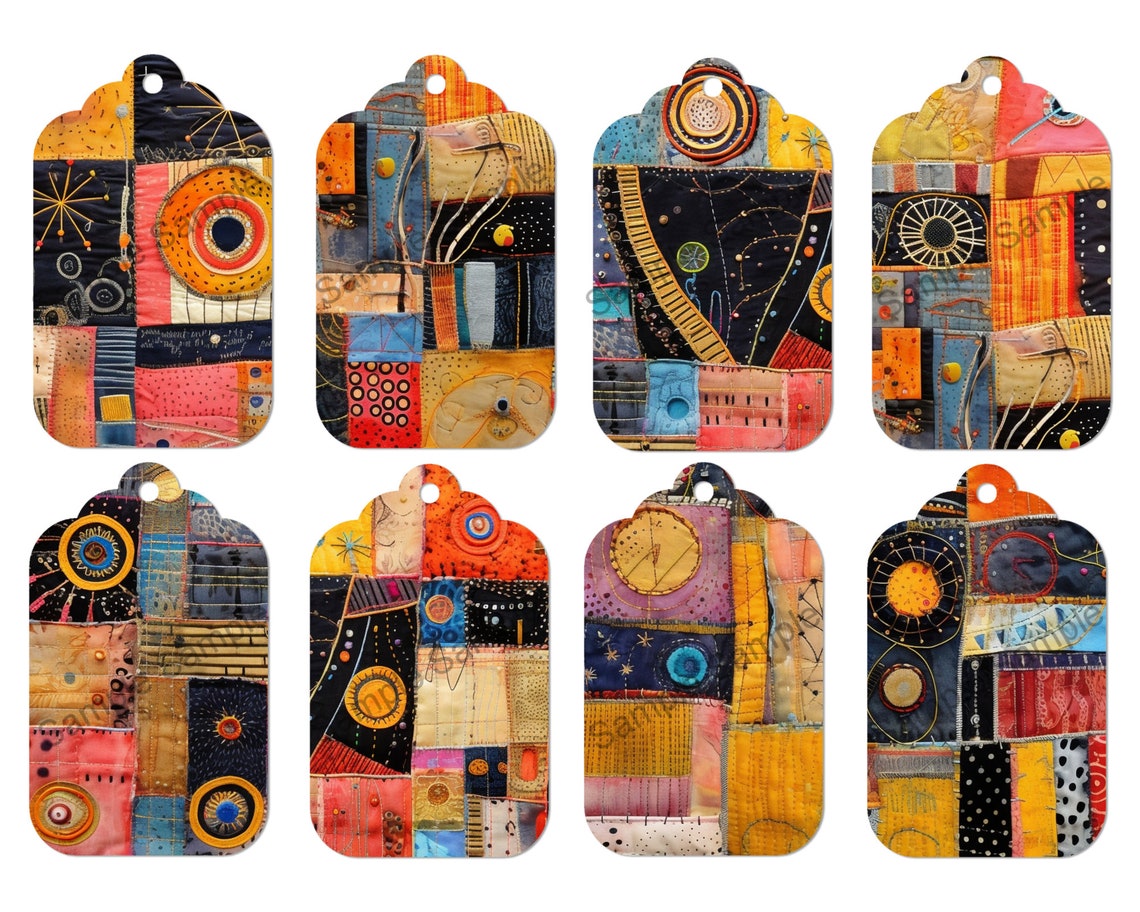 Quilted Tags, Art Journaling Tags, Junk Journal Tags, Gift Tags, Hang ...