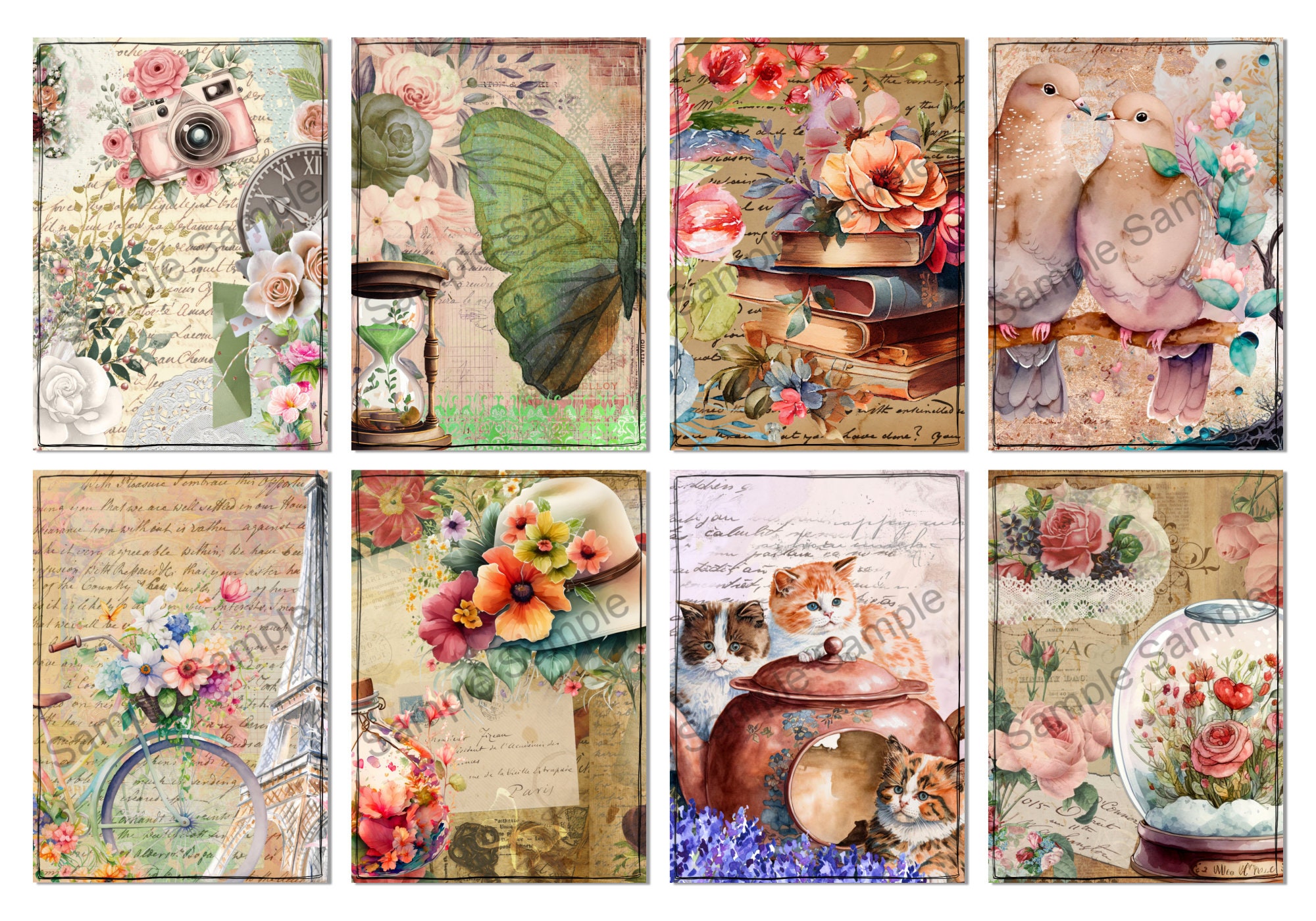 Collage Style ATC Sized Collage Sheet, This and That, Vintage, Digital ...