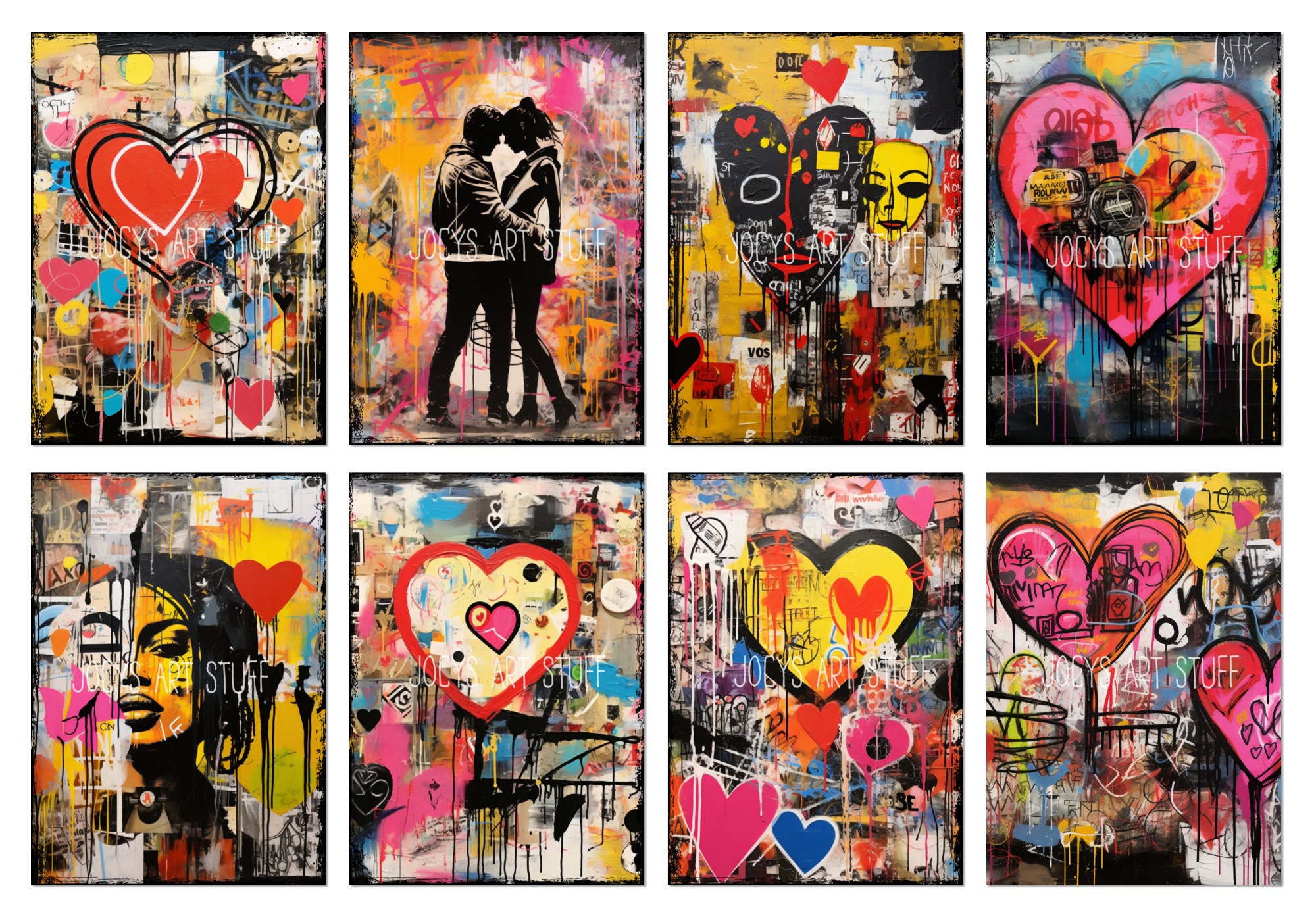 Graffiti Hearts ATC Sized Collage Sheet, Hearts, Digital Download ...