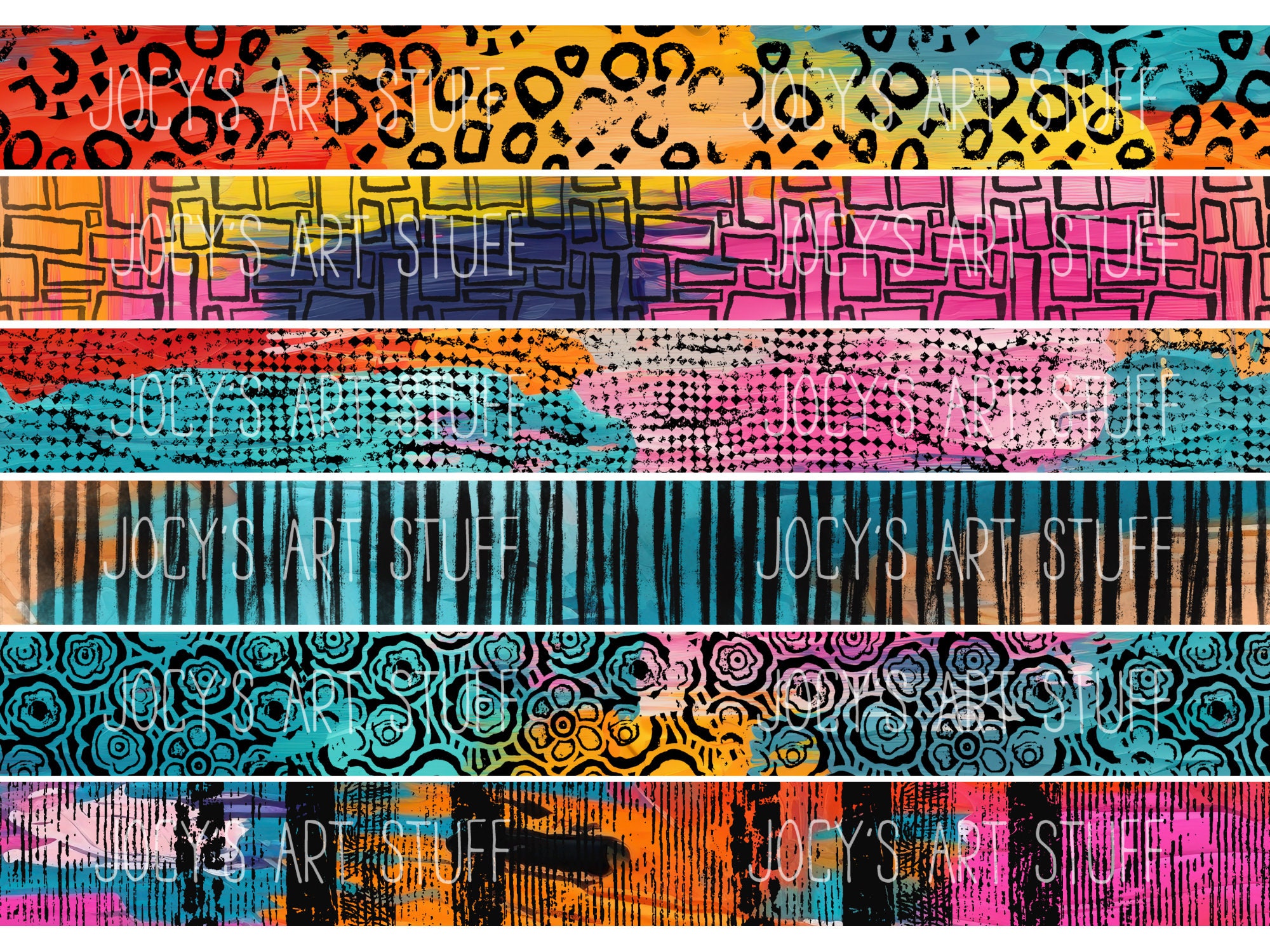 Digital Washi Tape Bright Colors, Borders and Strips Collage Sheets ...