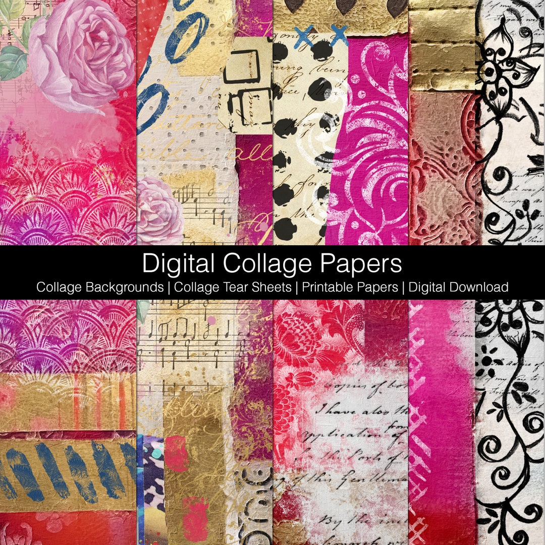 Digital Collage Backgrounds, Collage Tear Sheets, Printable Papers ...