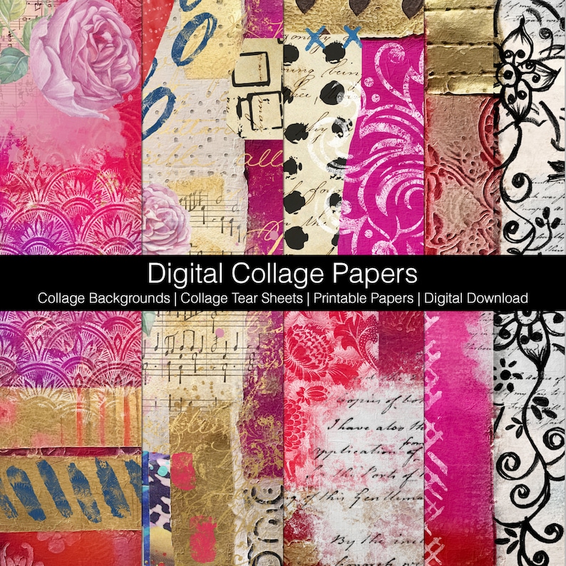 Digital Collage Backgrounds, Collage Tear Sheets, Printable Papers ...