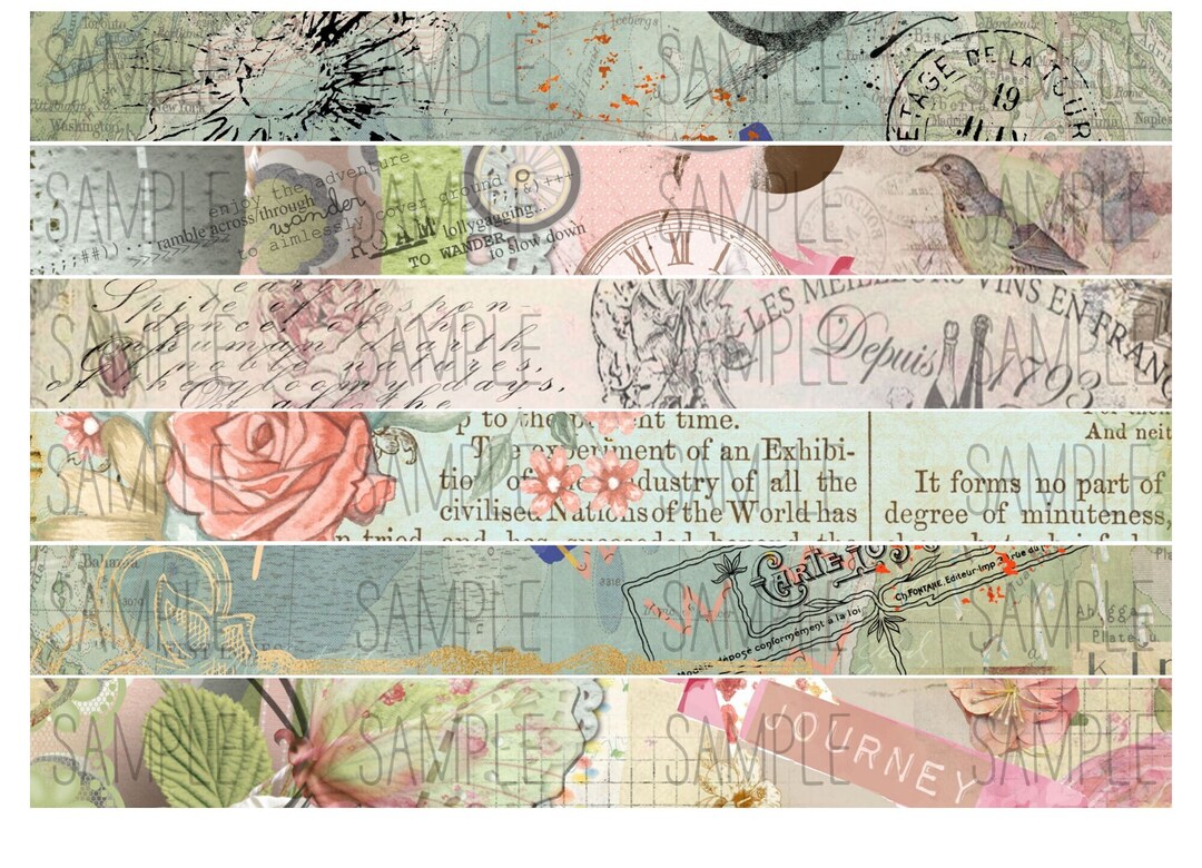 Digital Washi Tape | Borders and Strips Collage Sheets | Junk Journal ...