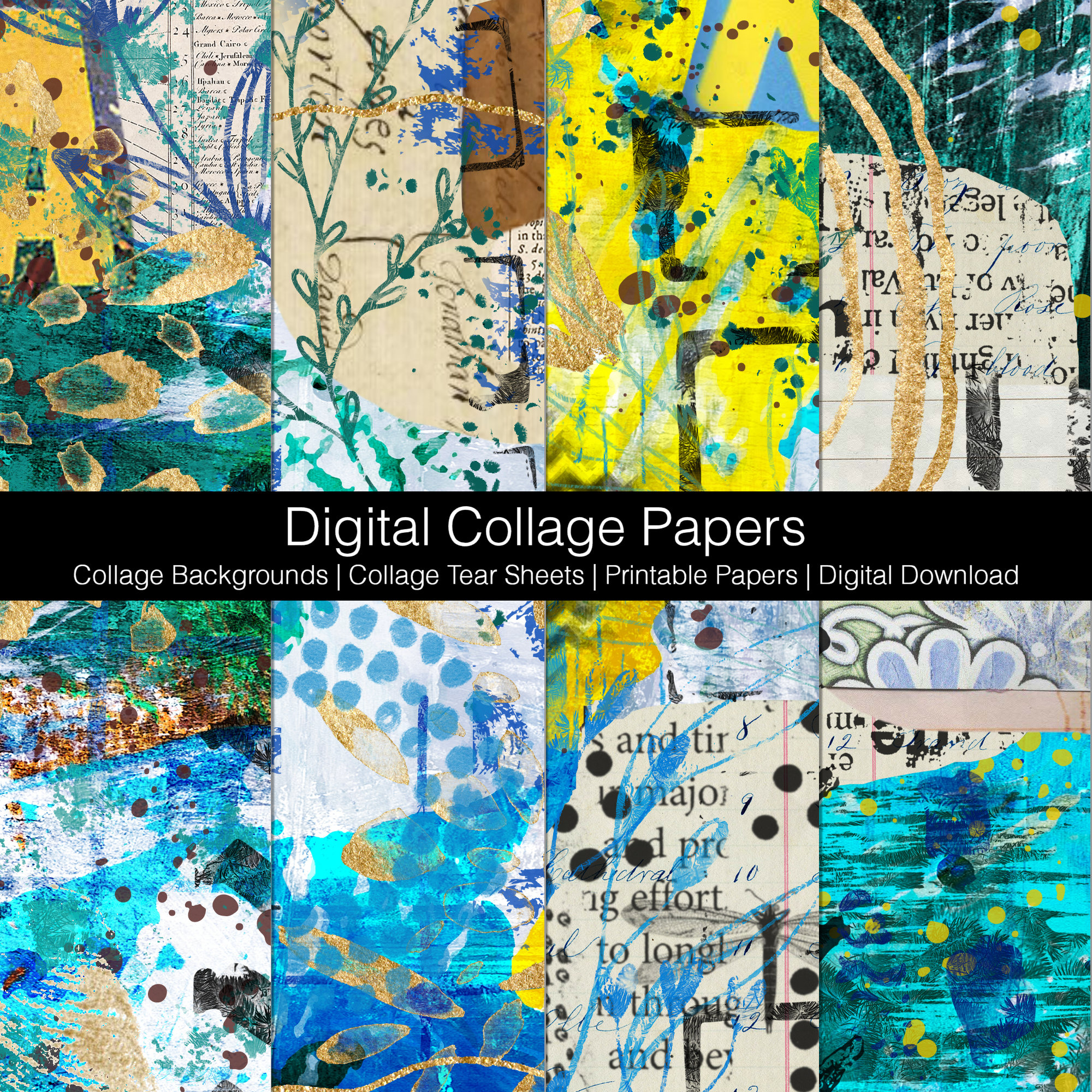Digital Collage Backgrounds Collage Tear Sheets Printable Papers ...