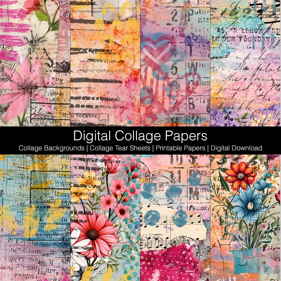 Digital Collage Backgrounds, Collage Tear Sheets, Printable Papers ...