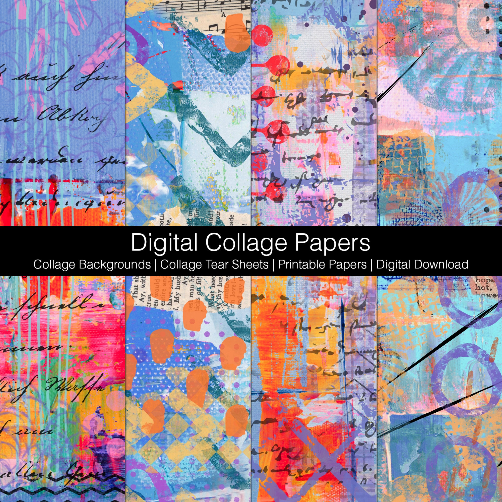 Digital Collage Backgrounds Collage Tear Sheets Printable Papers ...