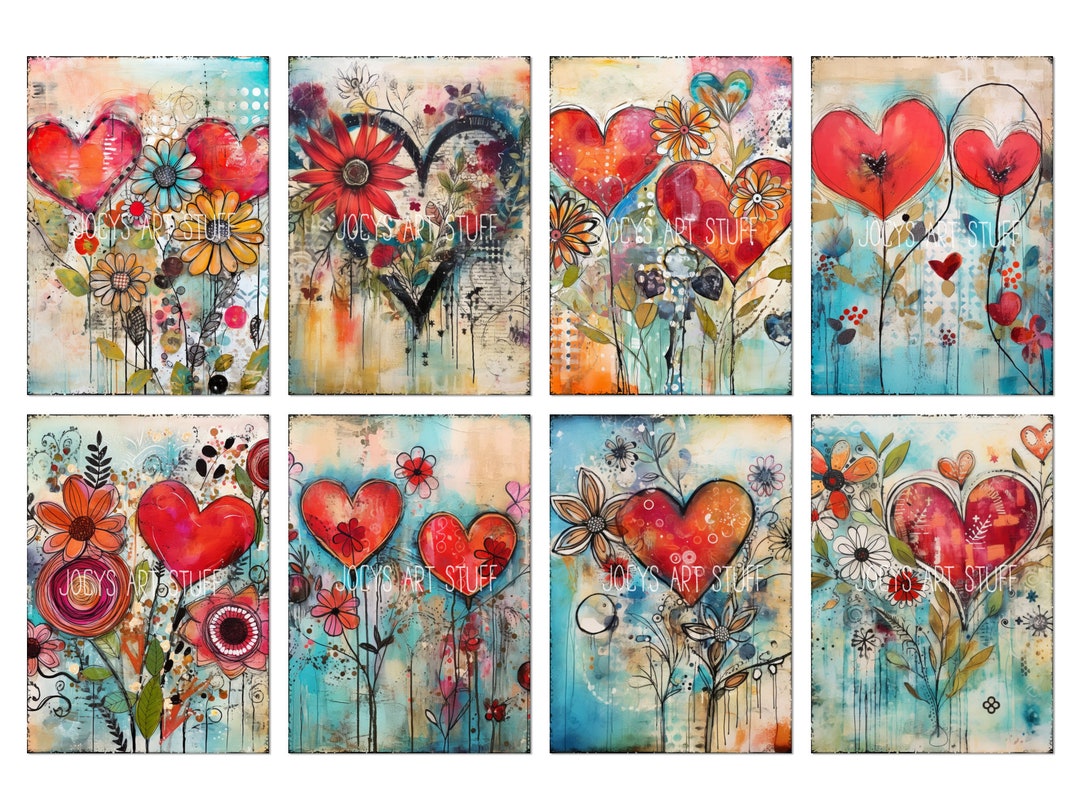 All Heart ATC Sized Collage Sheet, Hearts, Digital Download Printable ...