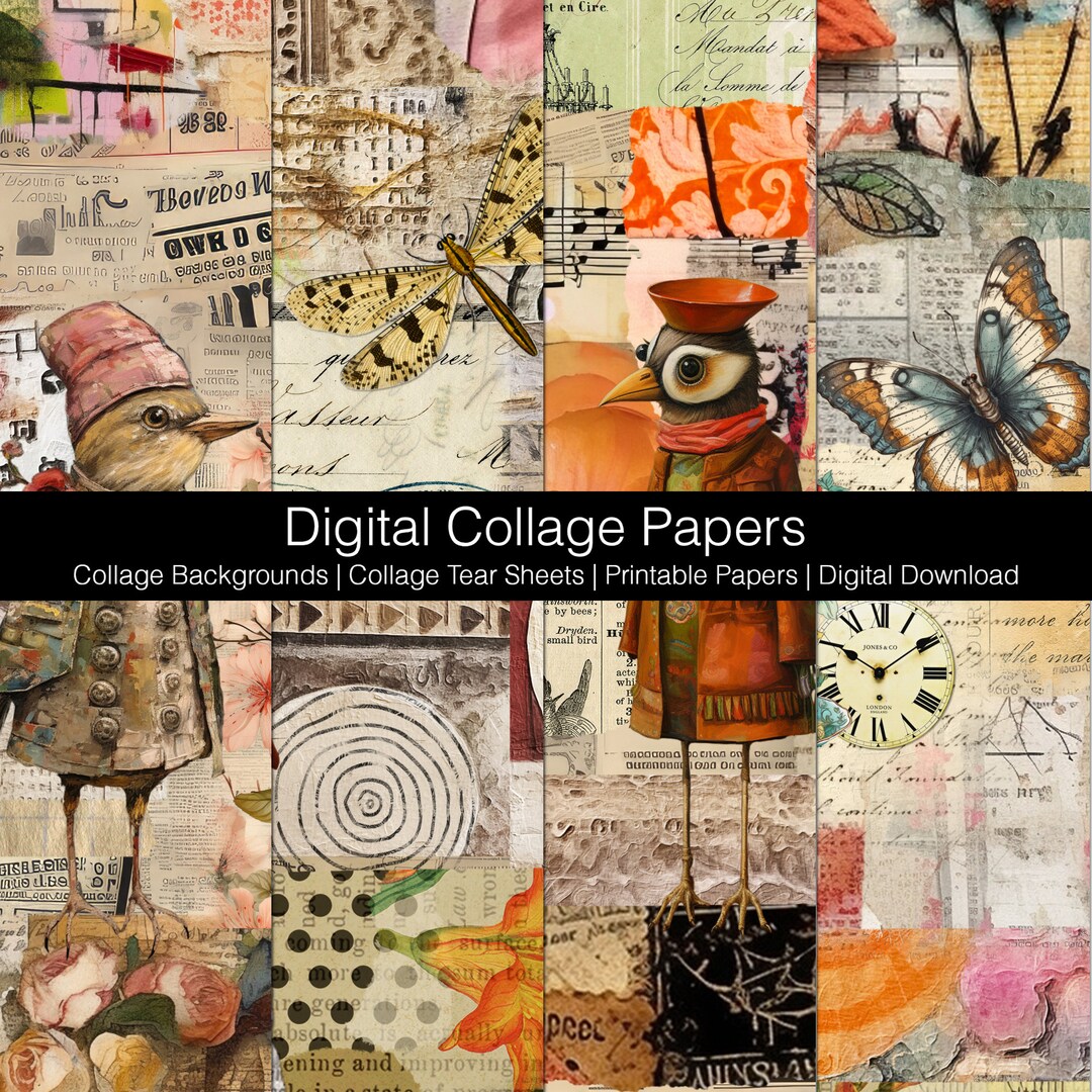Digital Collage Backgrounds, Collage Tear Sheets, Digital Download ...