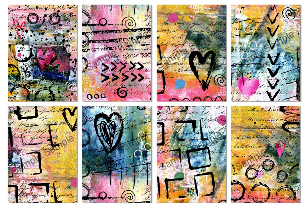 Artist Trading Card Sized Digital Paint and Marks Collage Sheets ...