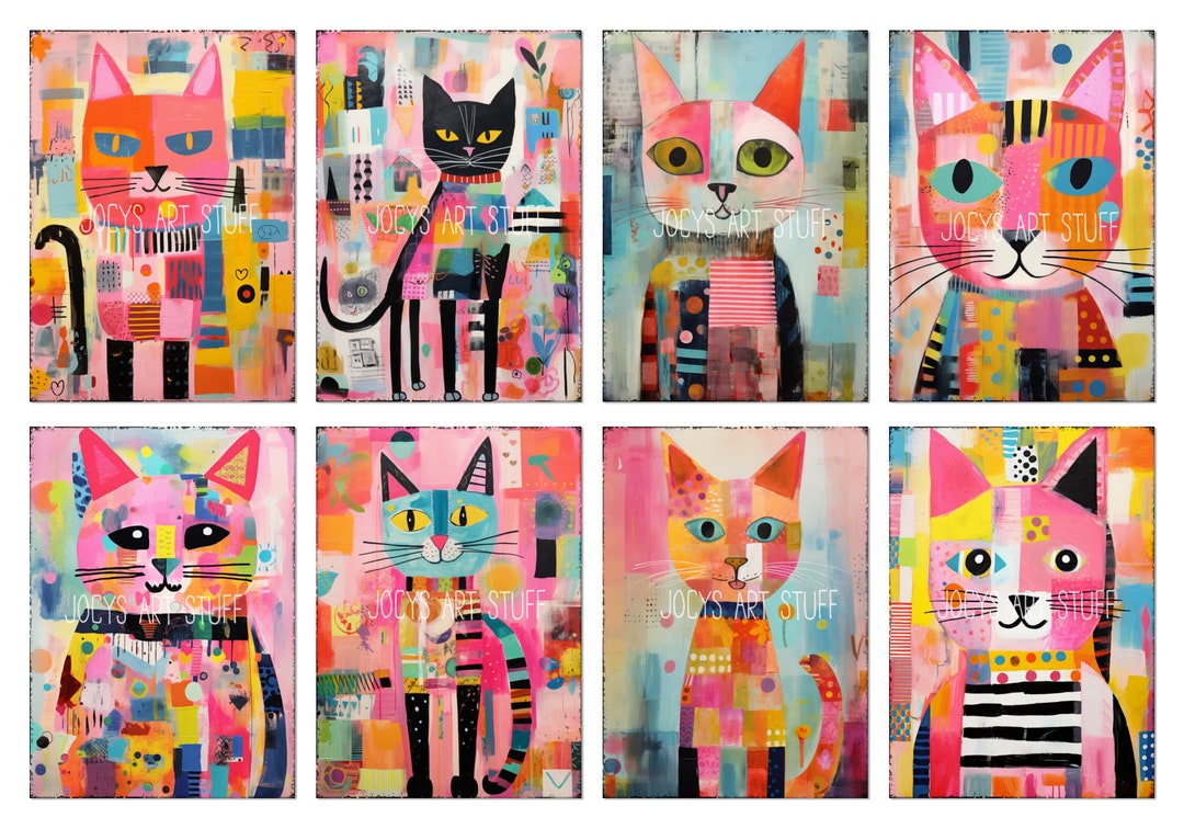 Abstract Cats ATC Sized Collage Sheet, Digital Download, Junk Journal ...