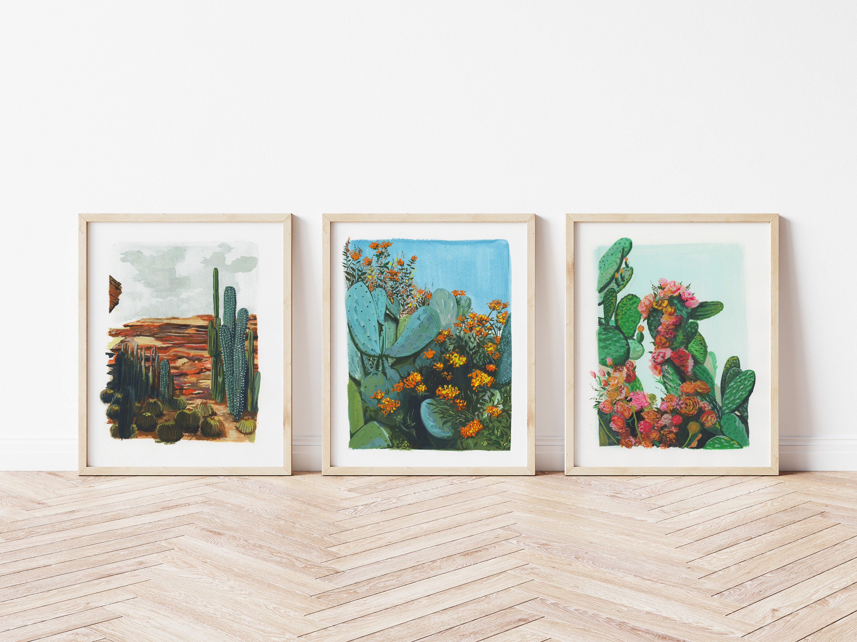 Gouache Desert Flower Print Arizona Cactus Art Bohemian - Etsy