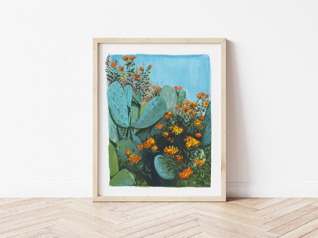 Gouache Desert Flower Print, Arizona Cactus Art, Bohemian Southwest ...