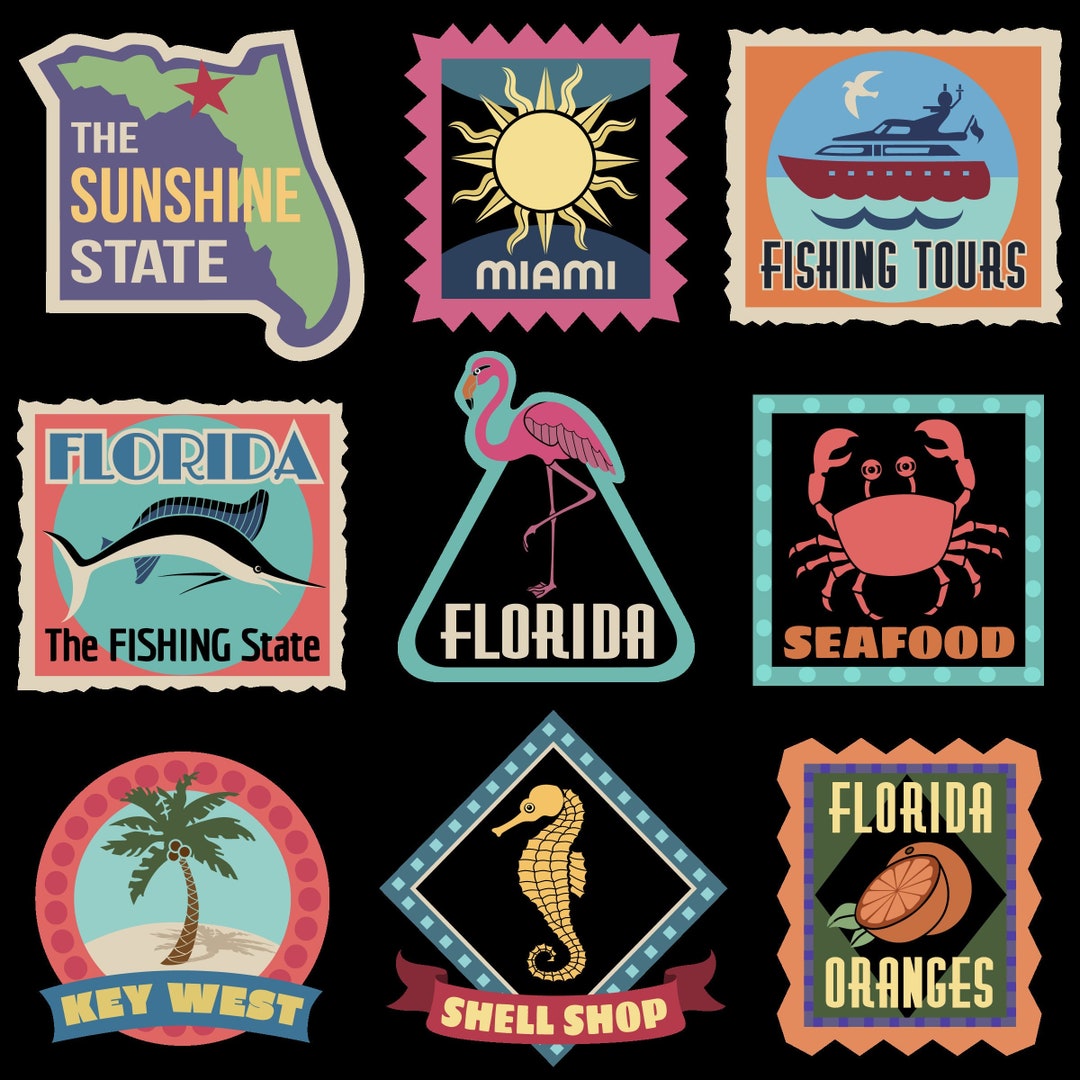 Vector Florida Travel Stickers, Travel Badge Stickers. Florida Stickers ...