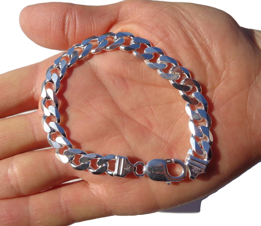 Curb Link Bracelet, SOLID 925 ITALY Sterling Silver Curb Bracelet ...