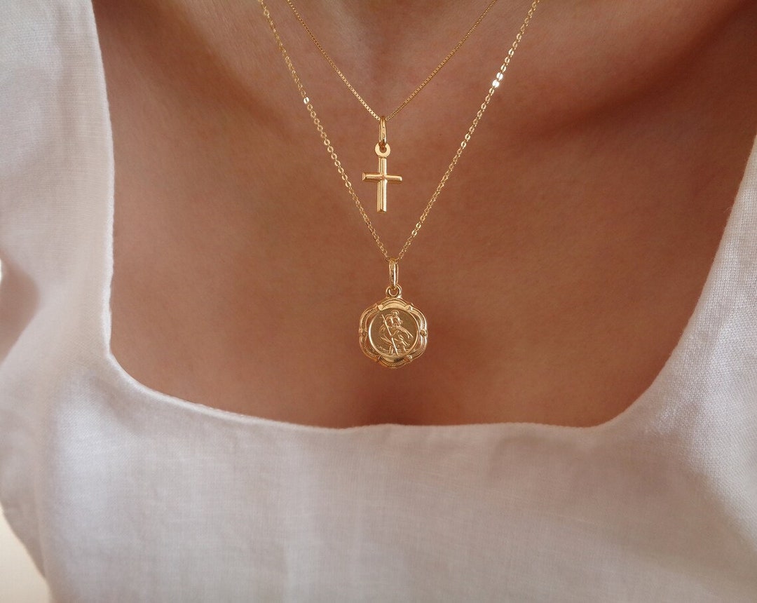 St Christopher Pendant Real 10K Solid Gold, Authentic Gold Saint ...