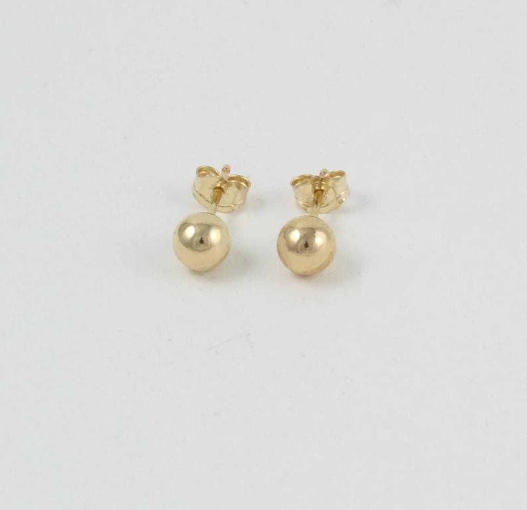 10K Real Solid Gold Ball Stud Earrings, Gold Stud Earrings, Minimalist ...
