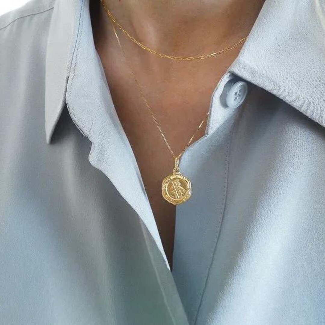 10K Gold Saint Christopher Pendant Necklace, Real Gold St. Christopher ...