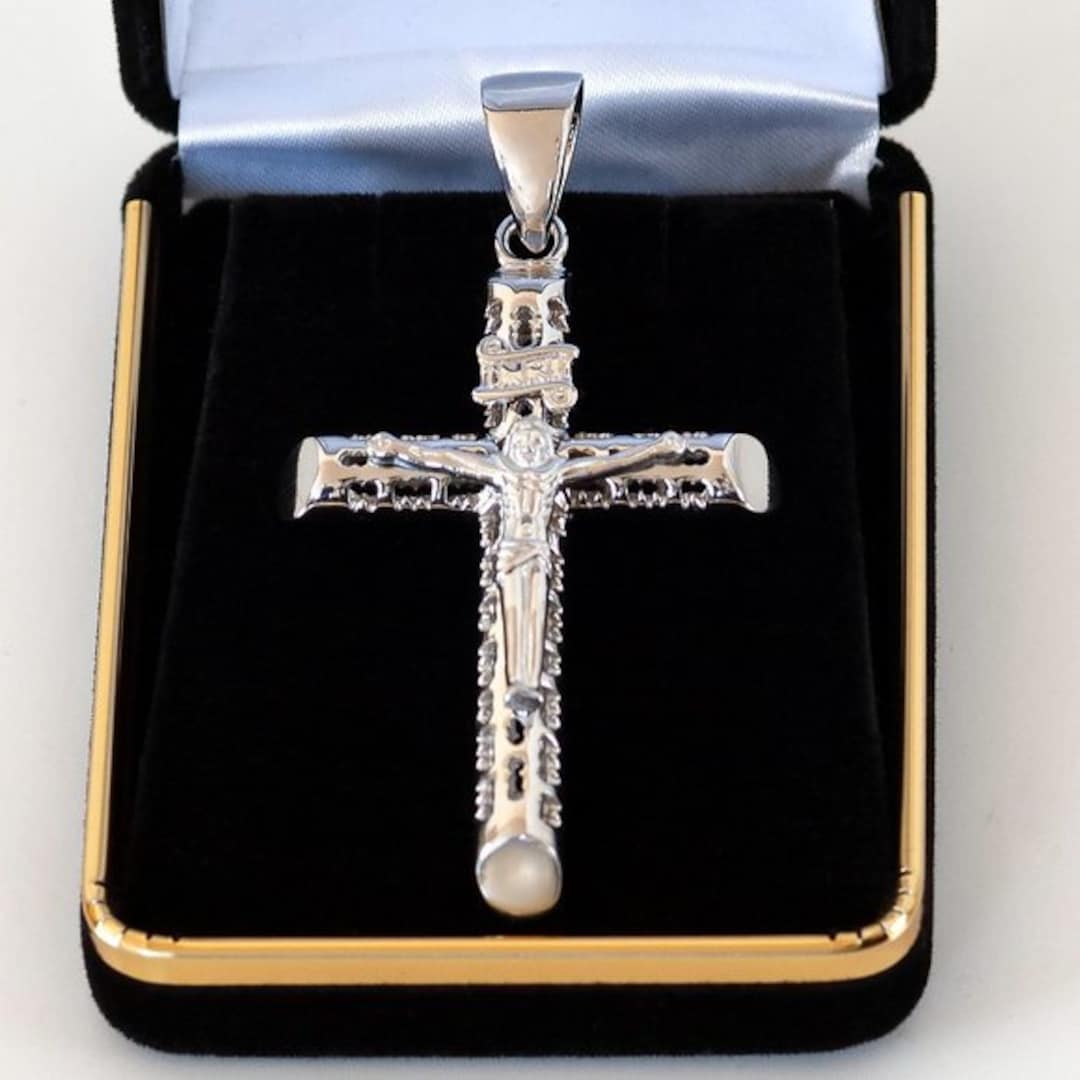 925 Sterling Silver Large Thick Crucifix Cross Pendant, Real Silver ...