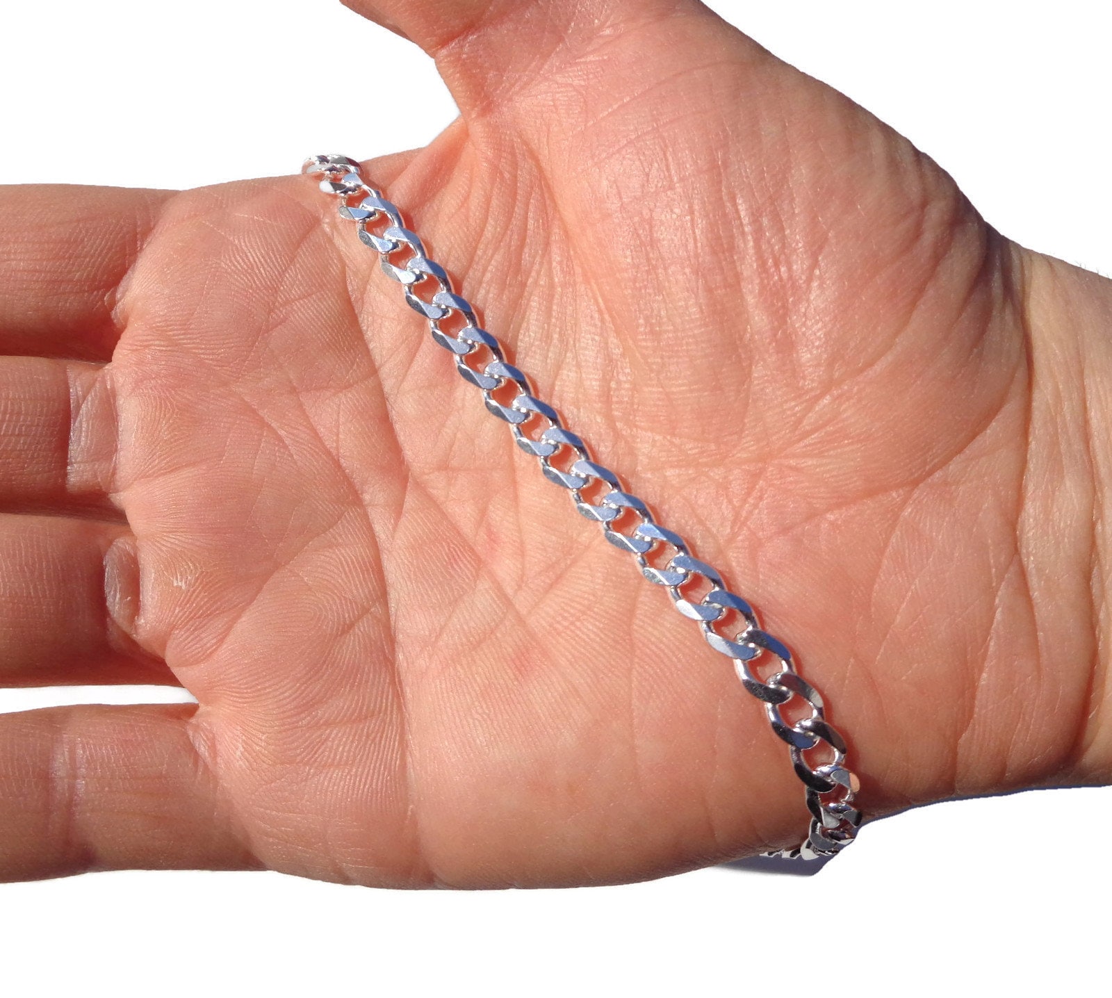 Curb Link Bracelet, SOLID 925 ITALY Sterling Silver Curb Bracelet ...
