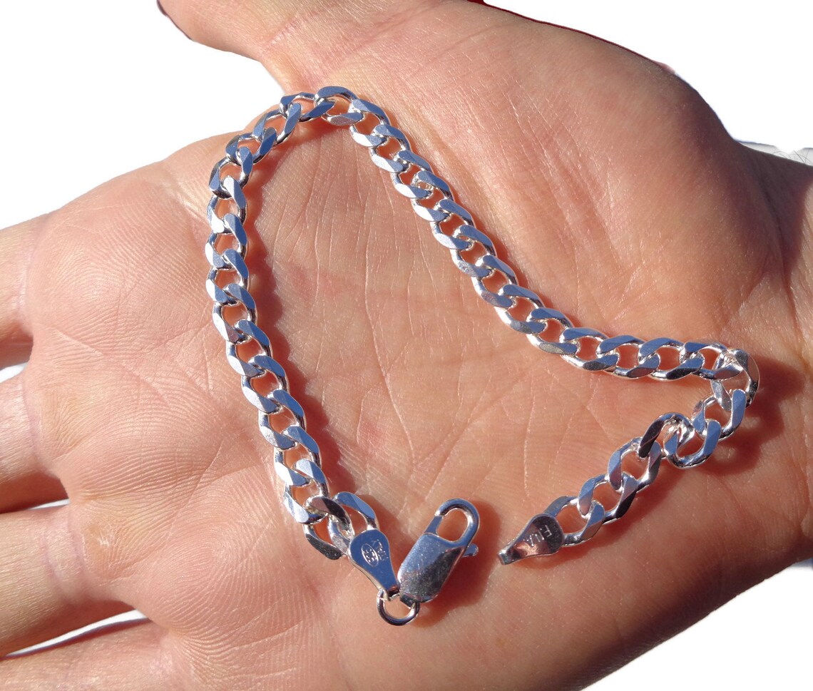 Curb Link Bracelet, SOLID 925 ITALY Sterling Silver Curb Bracelet ...